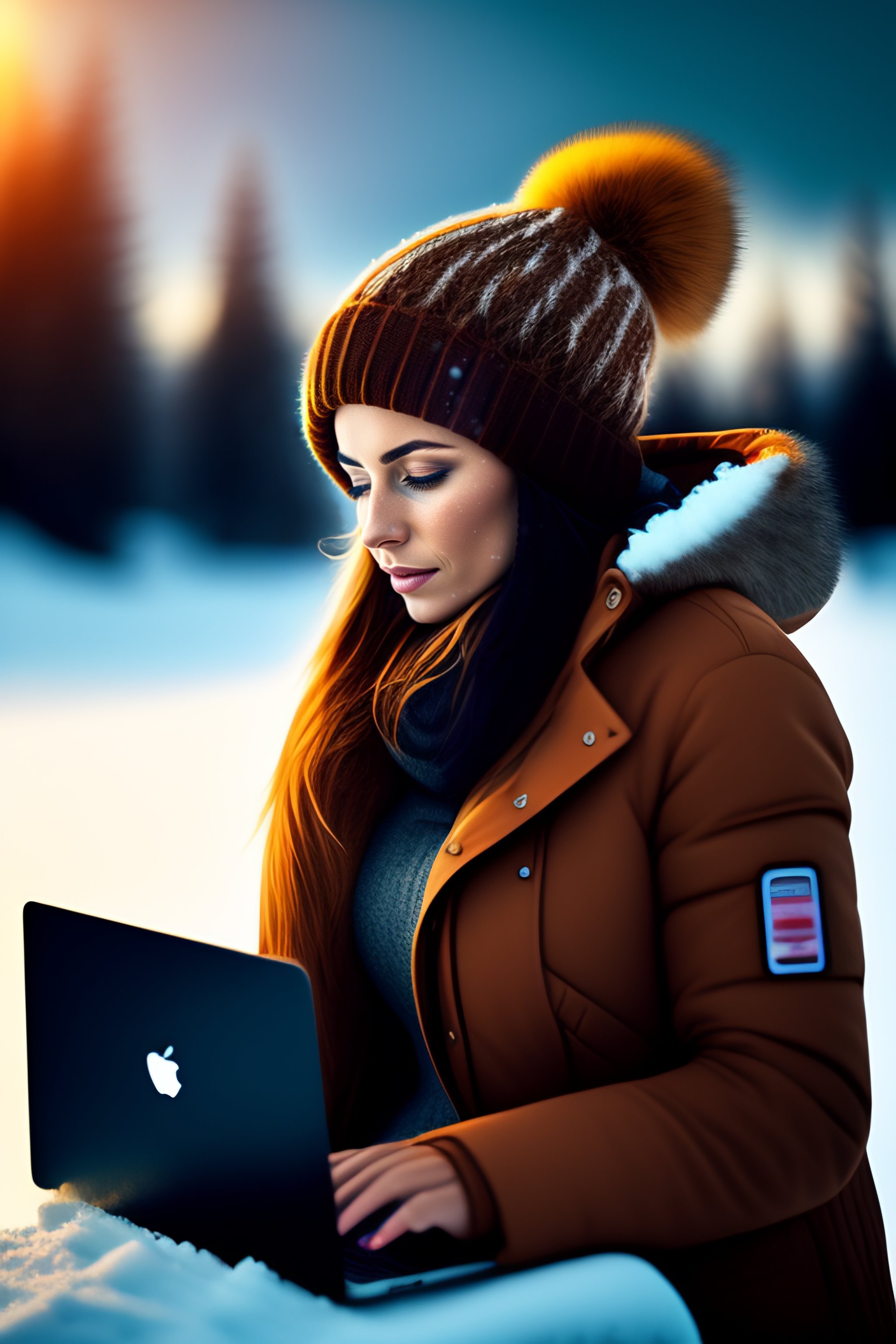 Lexica - Hipster desginer, brown hare, working on laptop in snow ...
