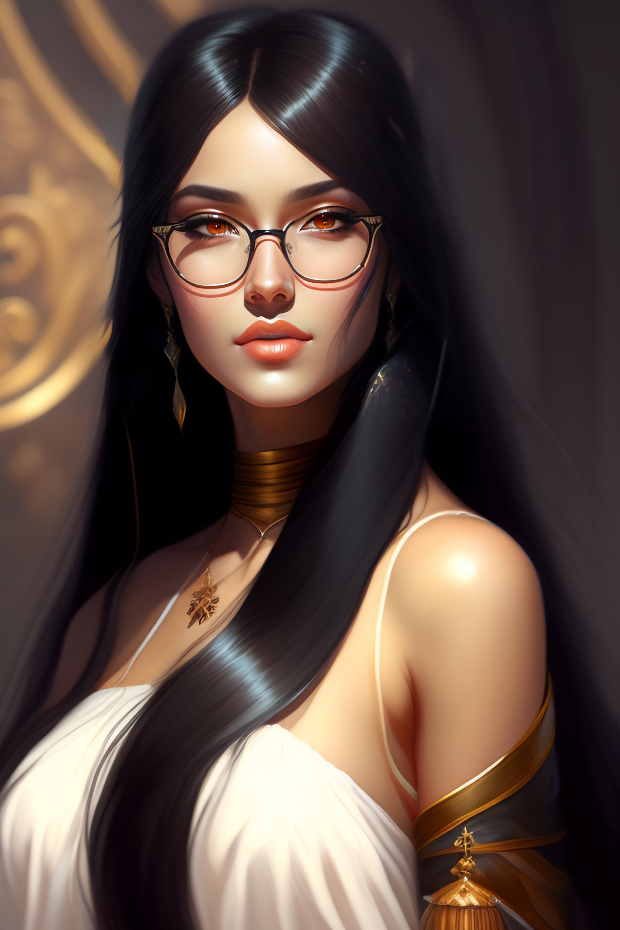 Lexica - Girl with long straight black hair, fantasy style, portrait ...
