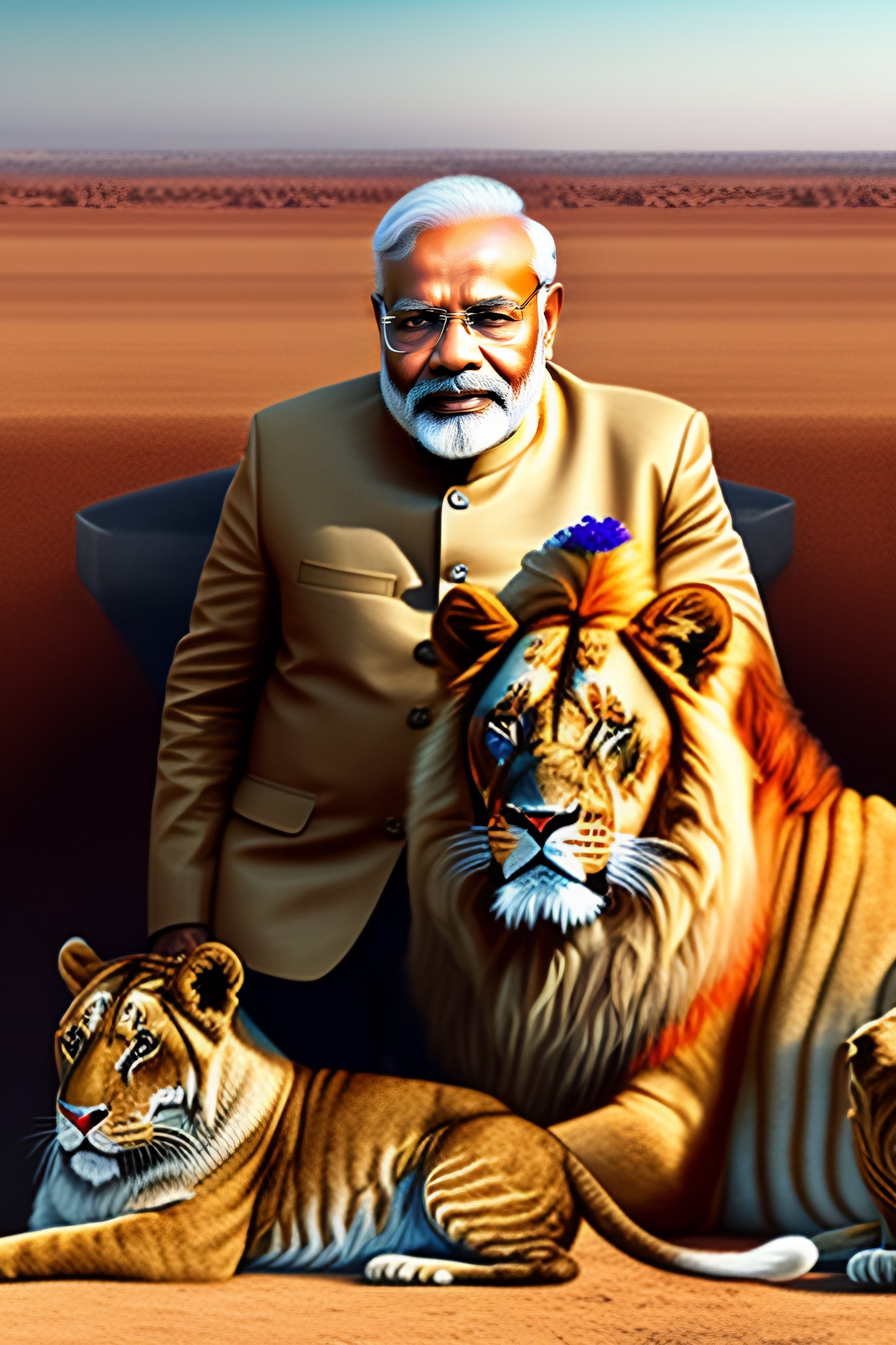 Lexica - Narendra Modi with lions
