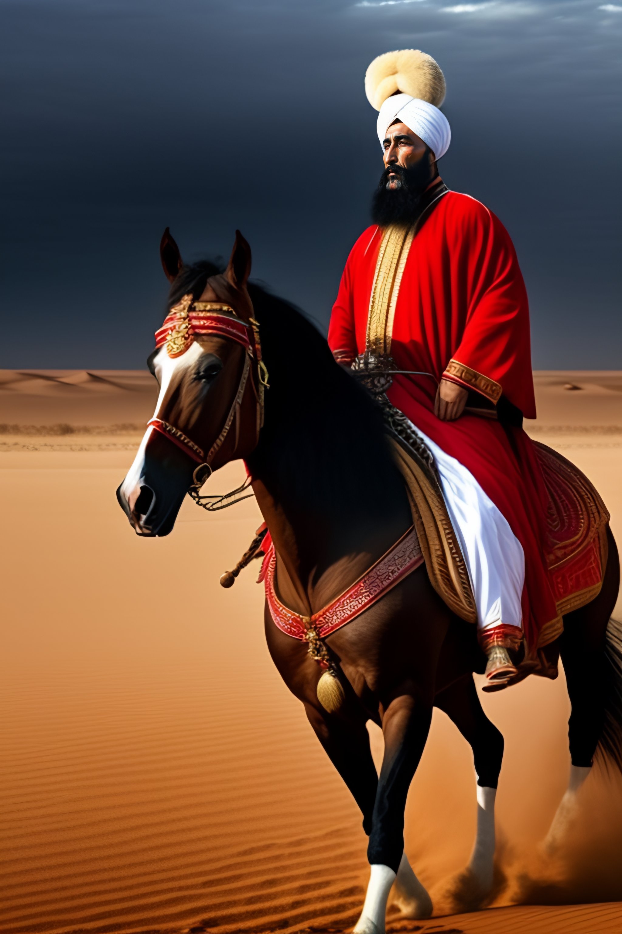 Lexica - Turkmen Basmach in a curly black papakha hat, in a striped red ...