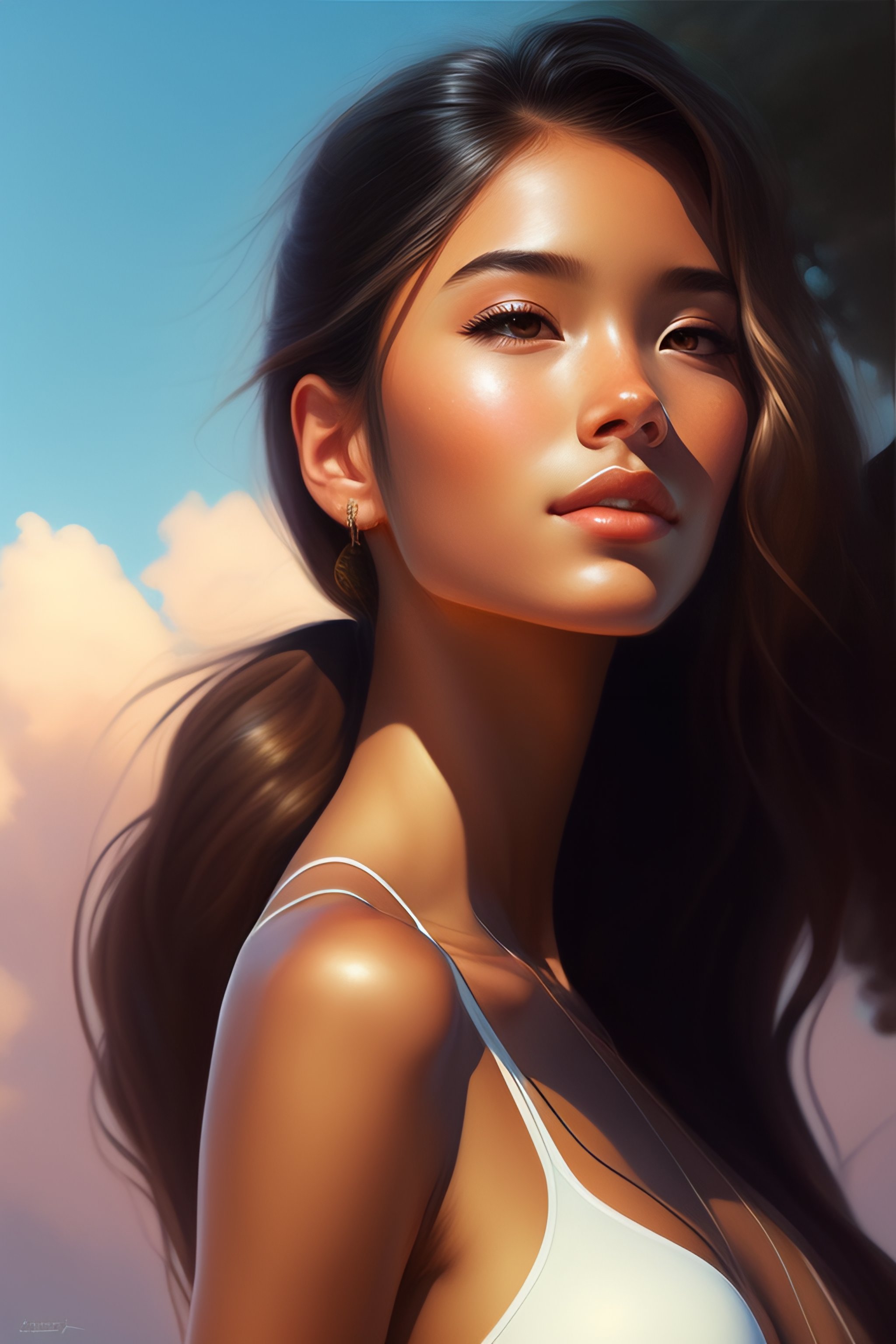 Lexica - Detailed portrait of cute calm girl, hands behind back, leaning forward, standing ...