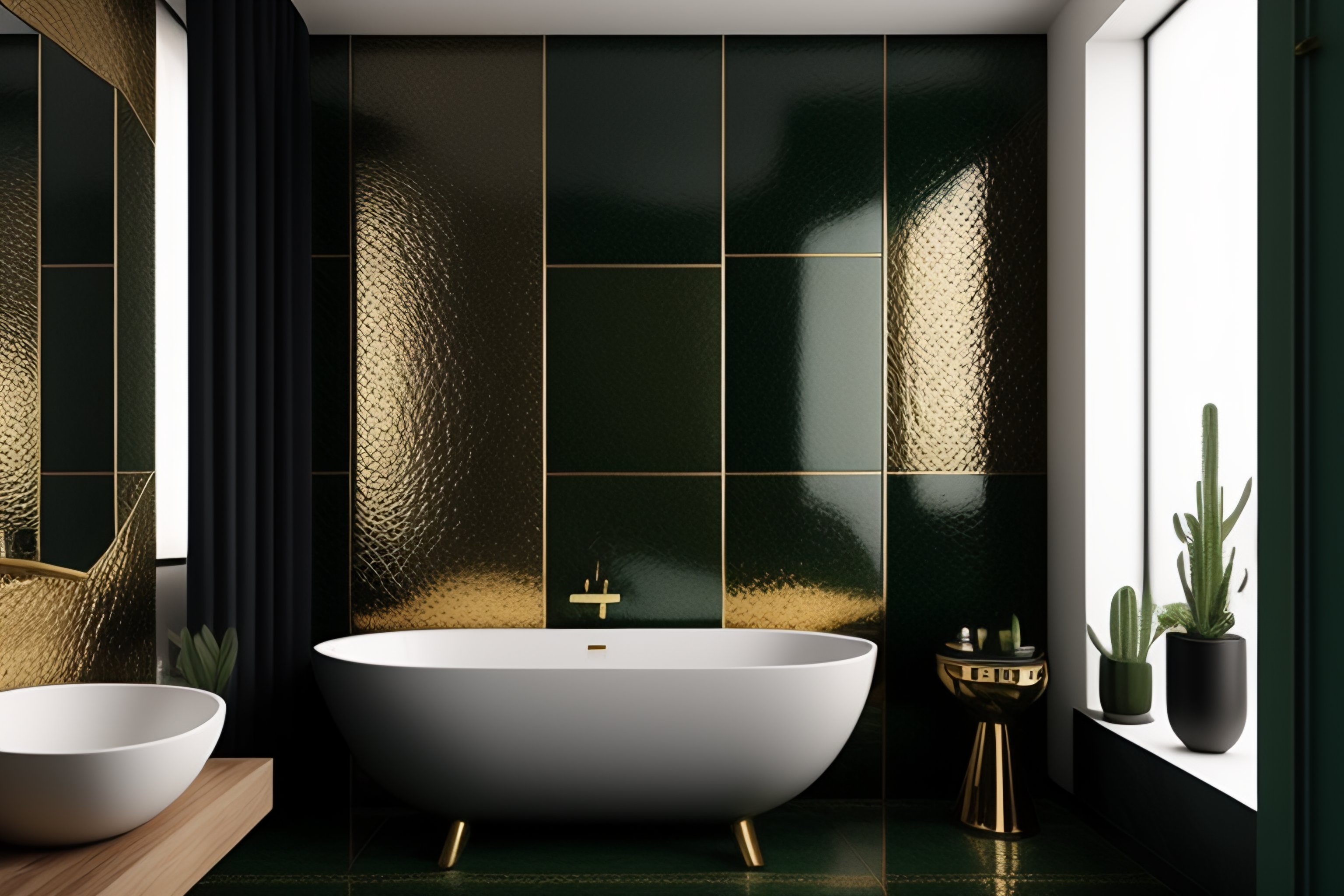 Lexica - Richly textured bathroom tiles with rusty greens and gold