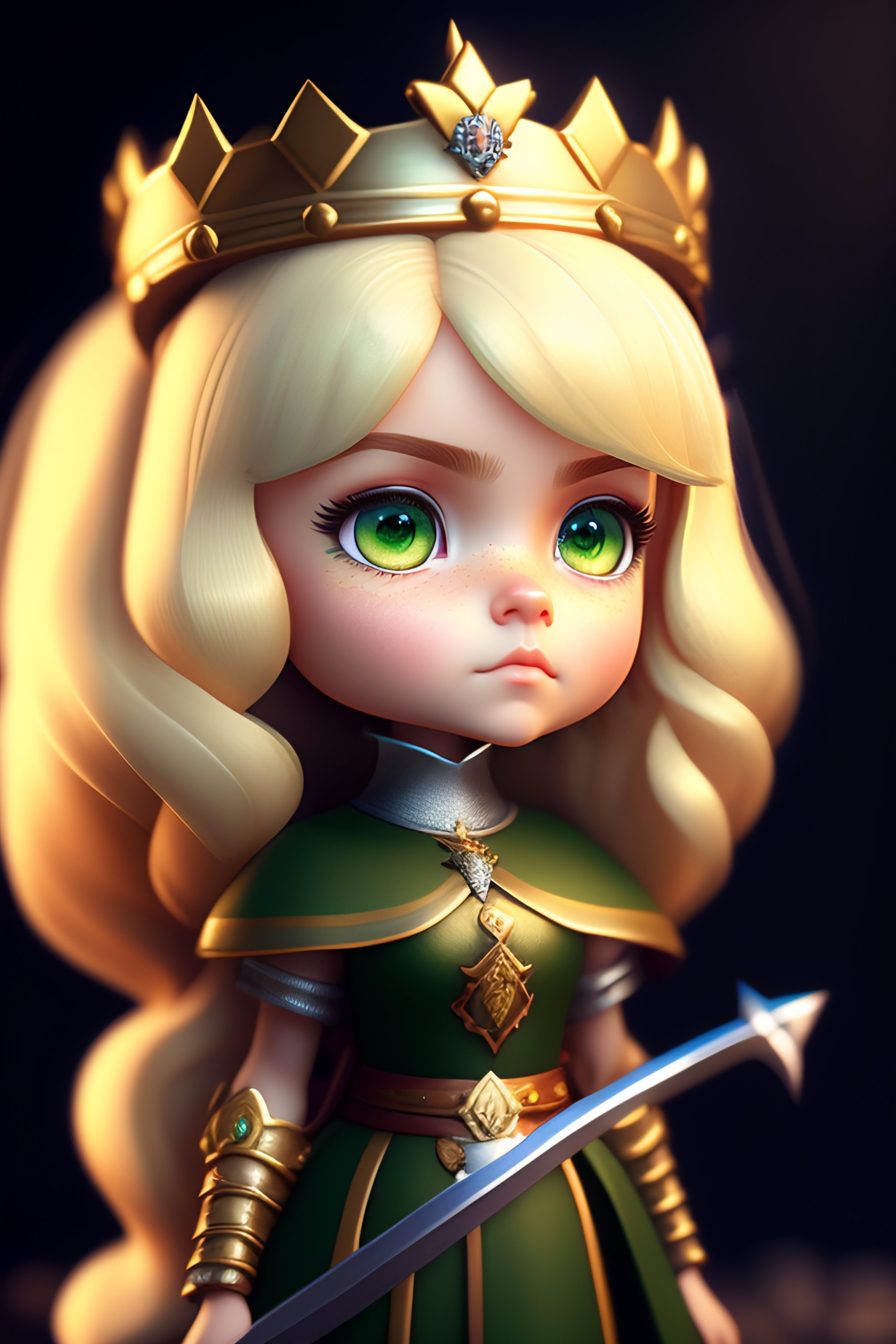 Lexica - Cute small Cute chibi blonde, Green eyes, woman With a crown ...