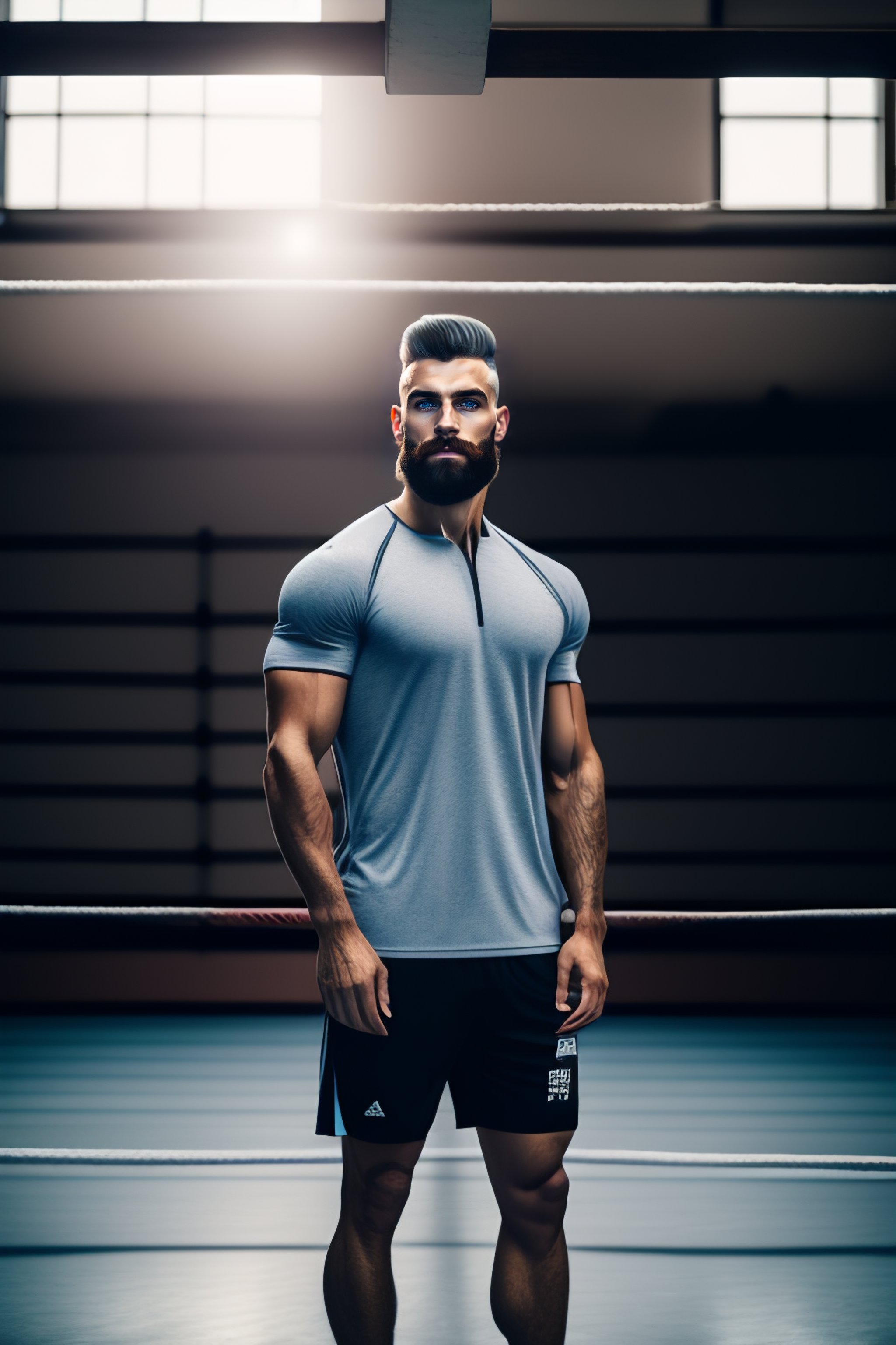 Lexica - Handsome blue eyed man with grey hair and beard, in t-shirt ...