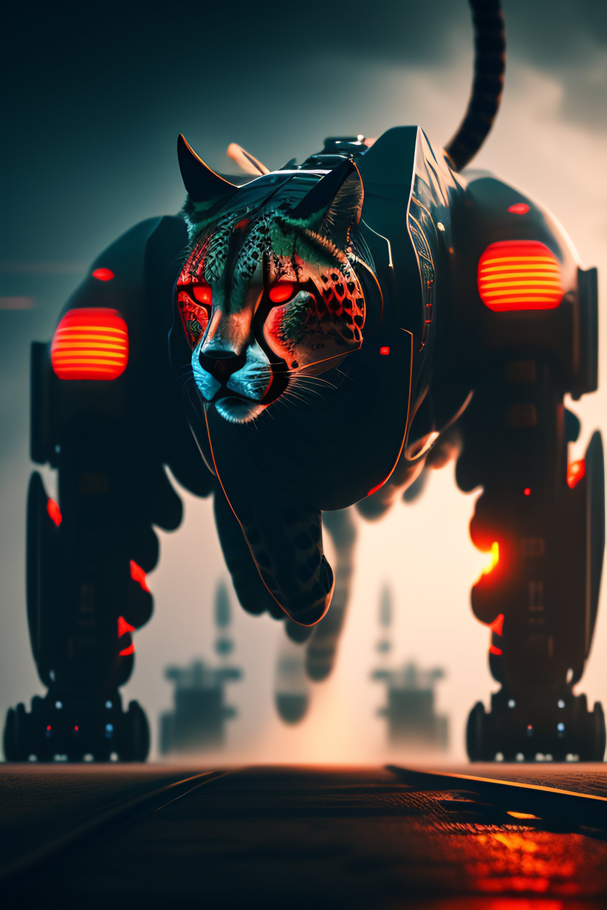 Lexica - Mecha cheetah running the city, cyber punk, destroyed city ...