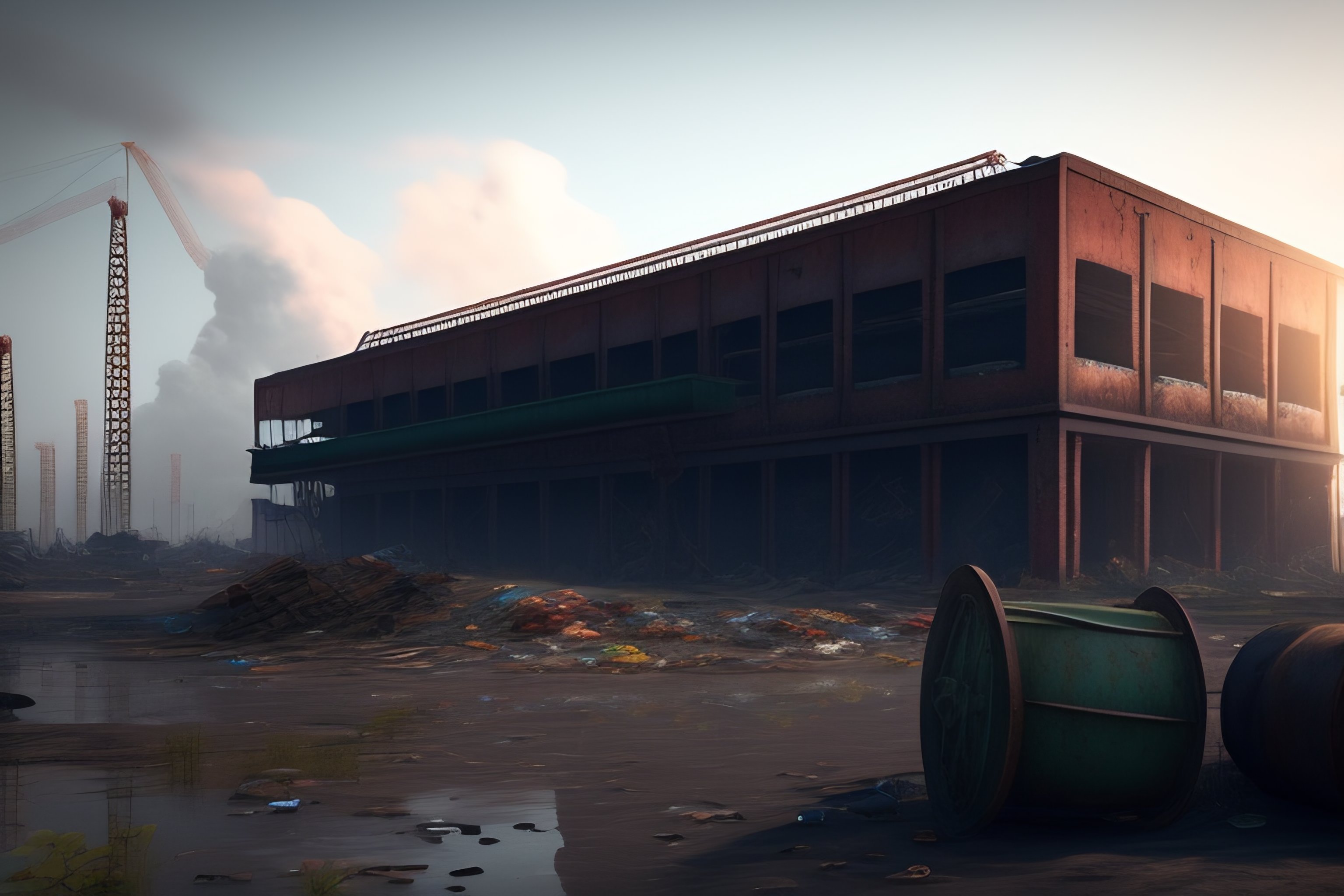 Lexica - Abandoned factory site with garbage, trash, scrap metal and ...