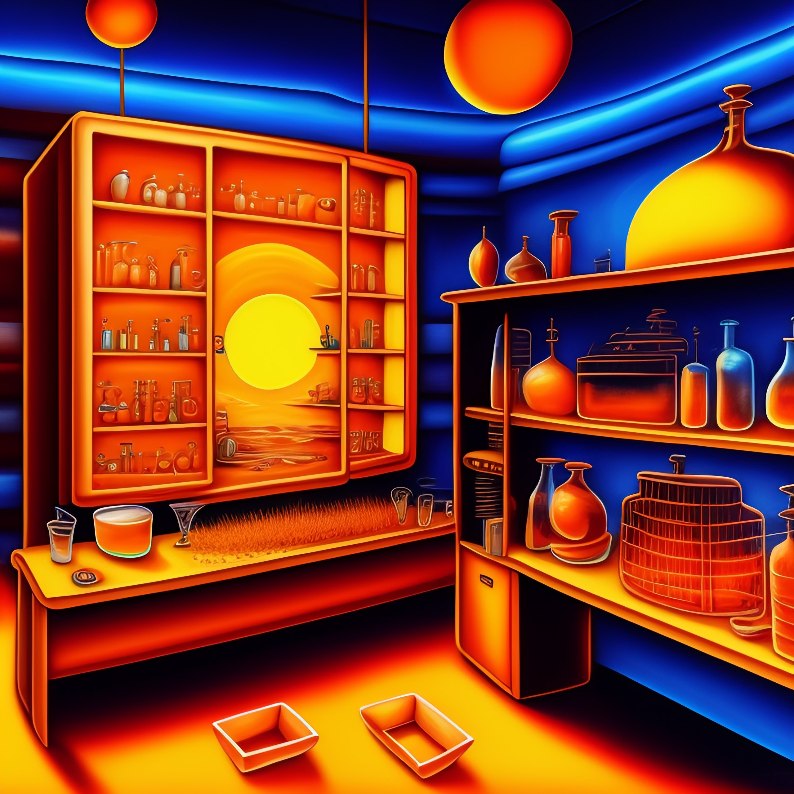 Lexica - Messy hand-drawn painting of a chaotic laboratory. surrealism, wam orange hues, low ...