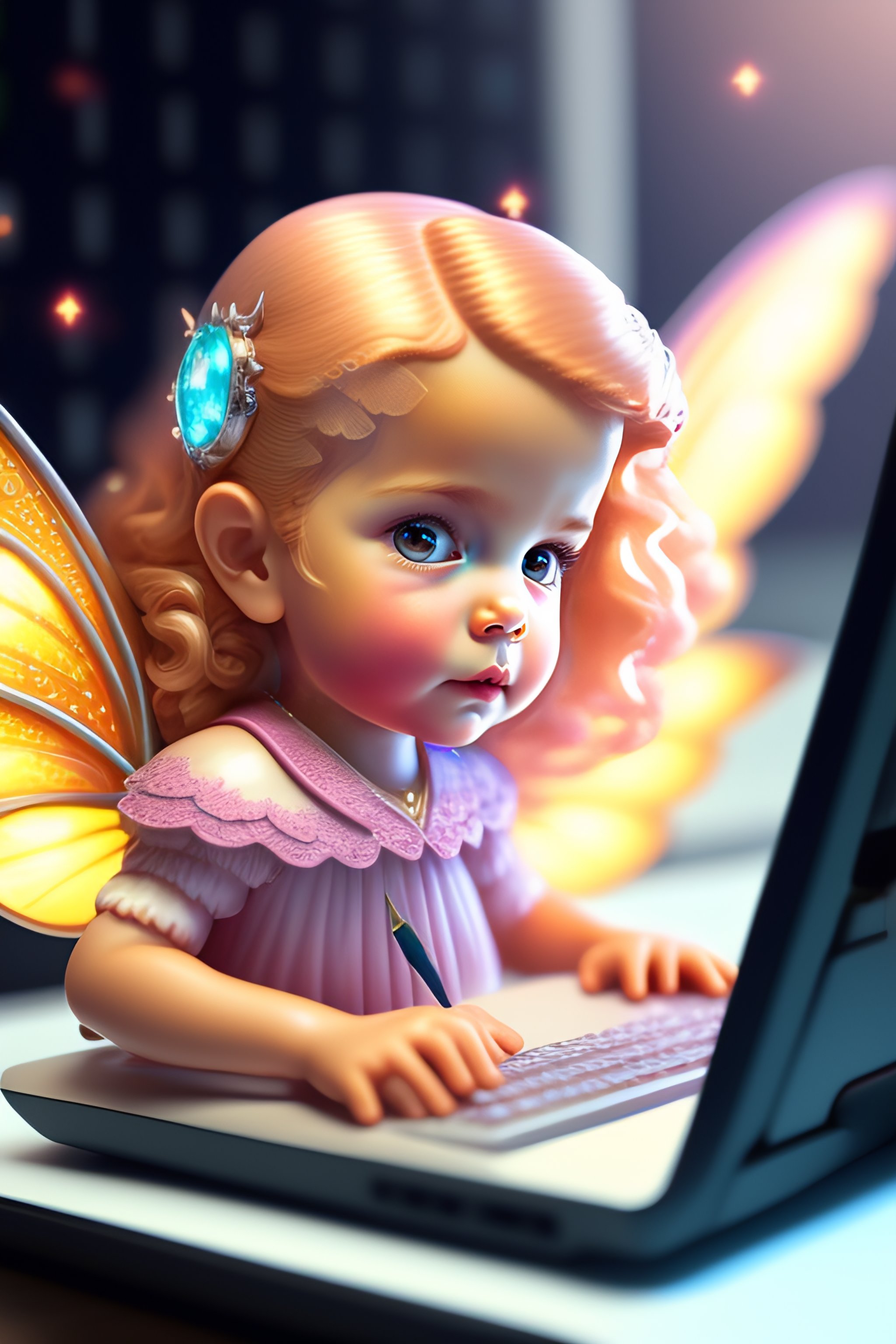 Lexica - Fairy with wings writing code on a computer