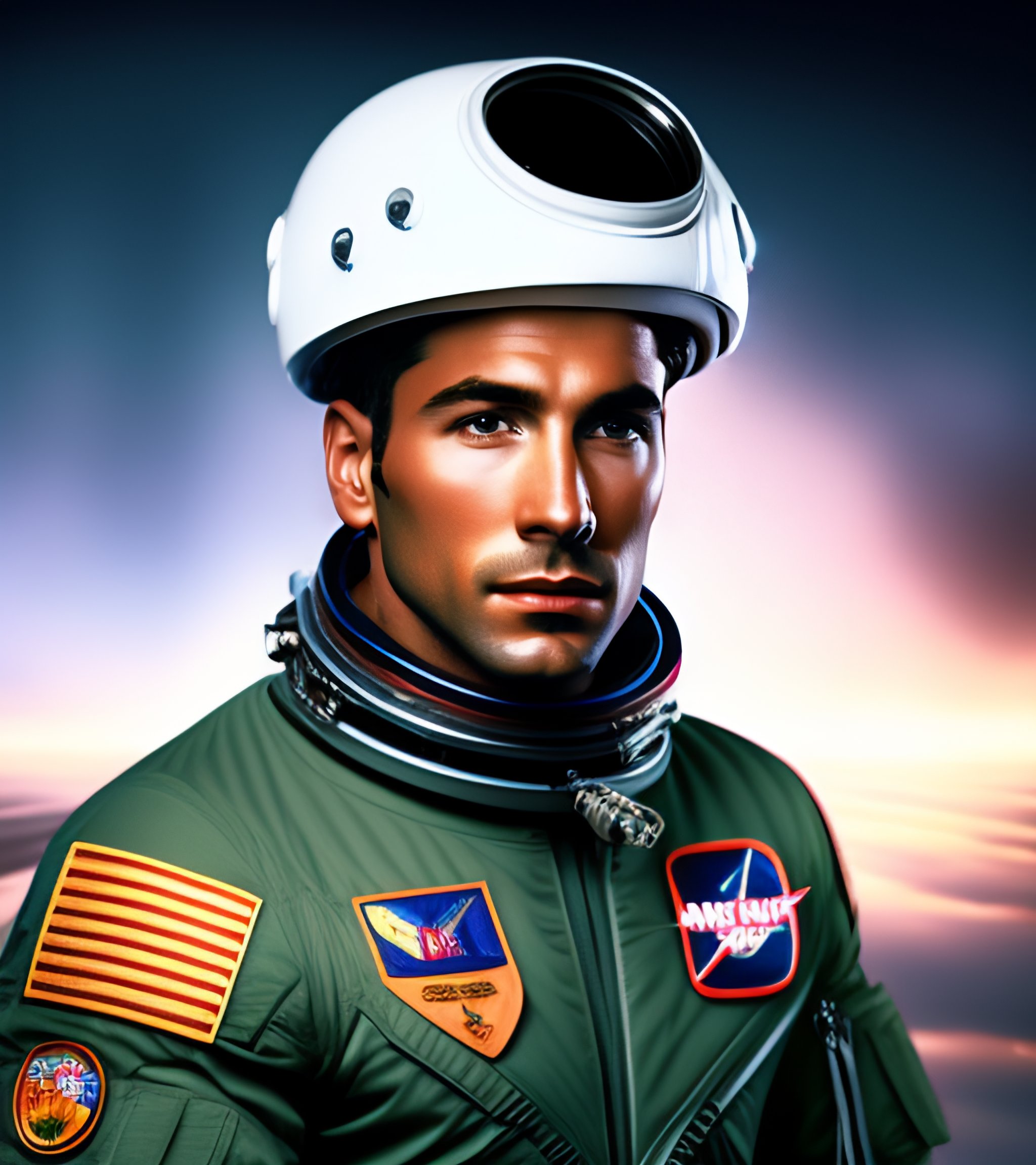 Lexica - Photograph of a man, astronaut suit, military beret, front ...