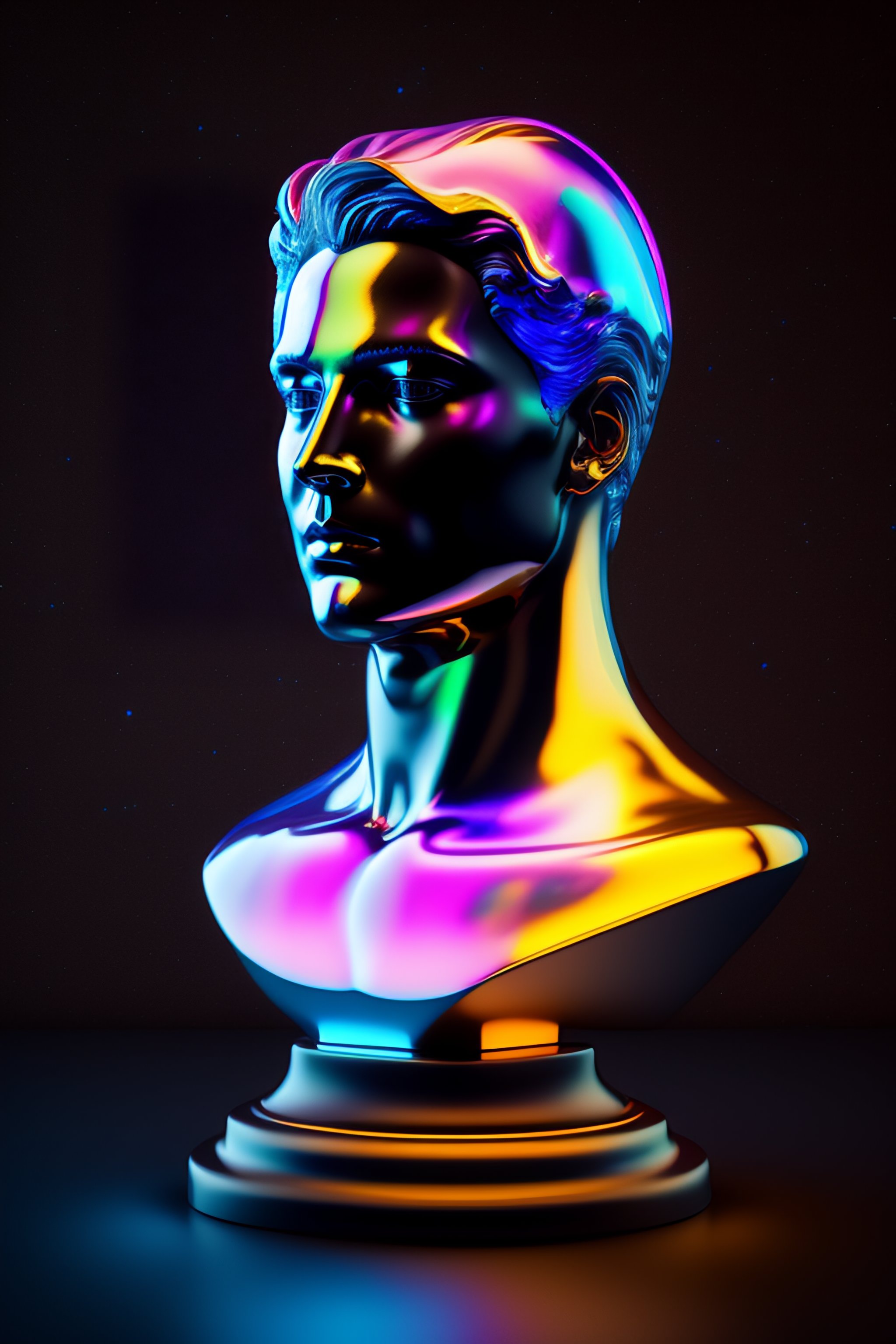 Lexica - 8k render of a glowing reflective iridescent male marble bust ...