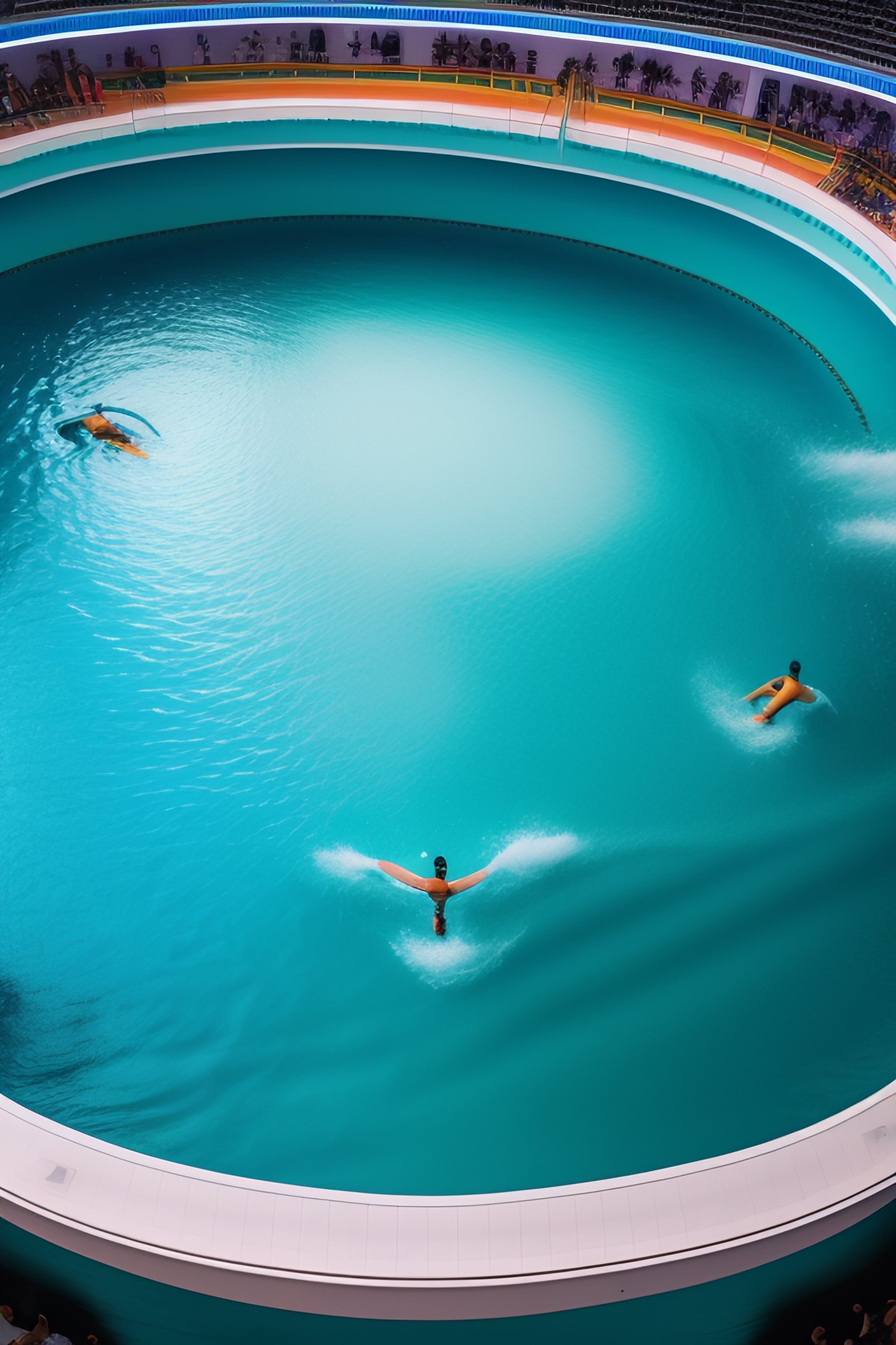 Lexica - Overhead view of male swimming competition in indoor olympic pool