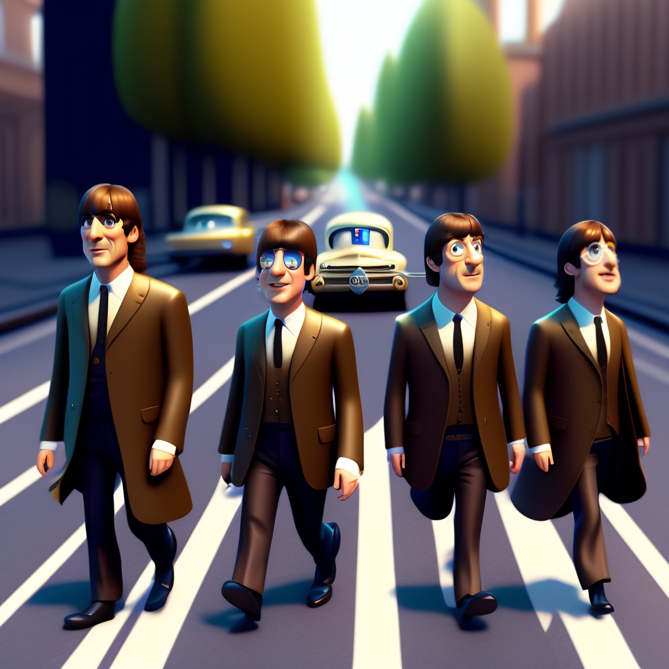 Lexica - The beatles abbey road 3d character cartoon disney pixar render