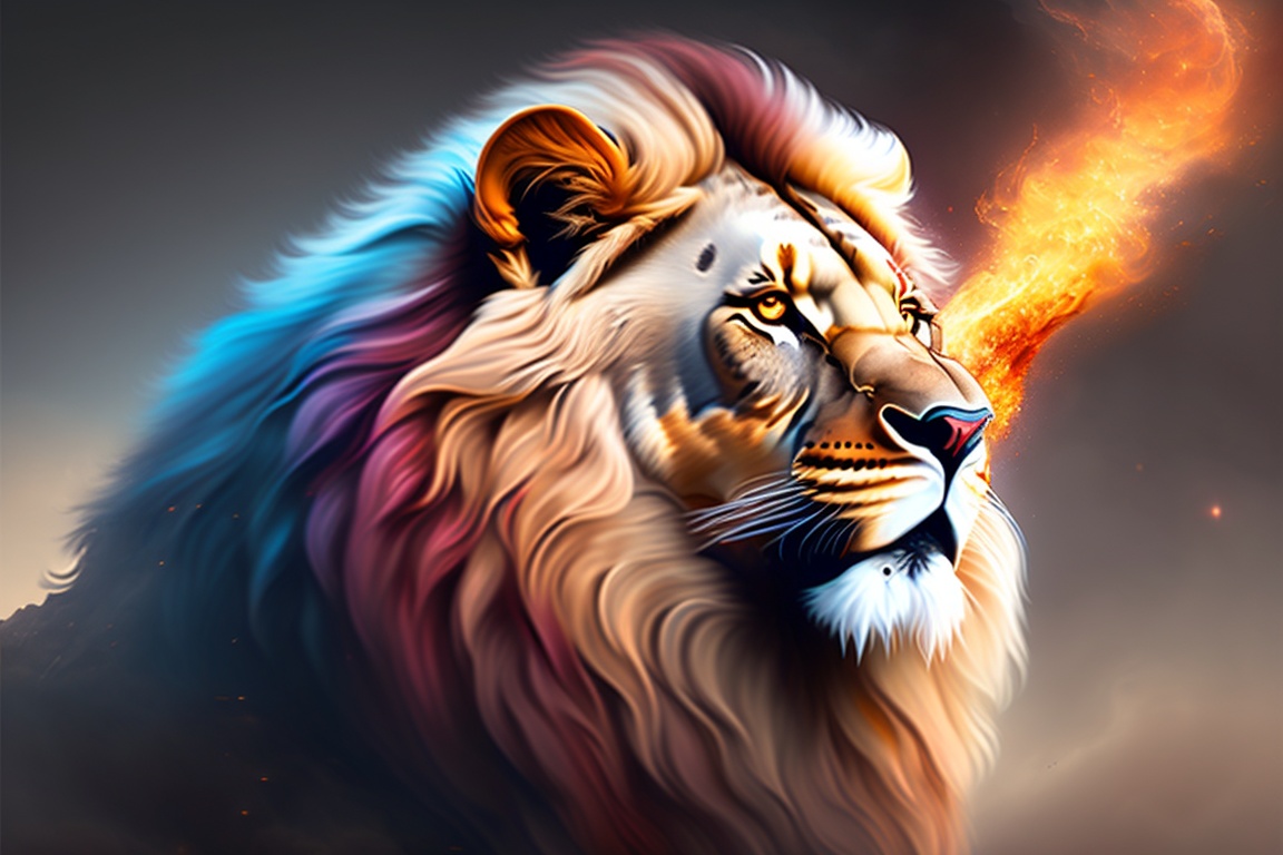 Lexica - The male lion, thunder background, fire, king, anger