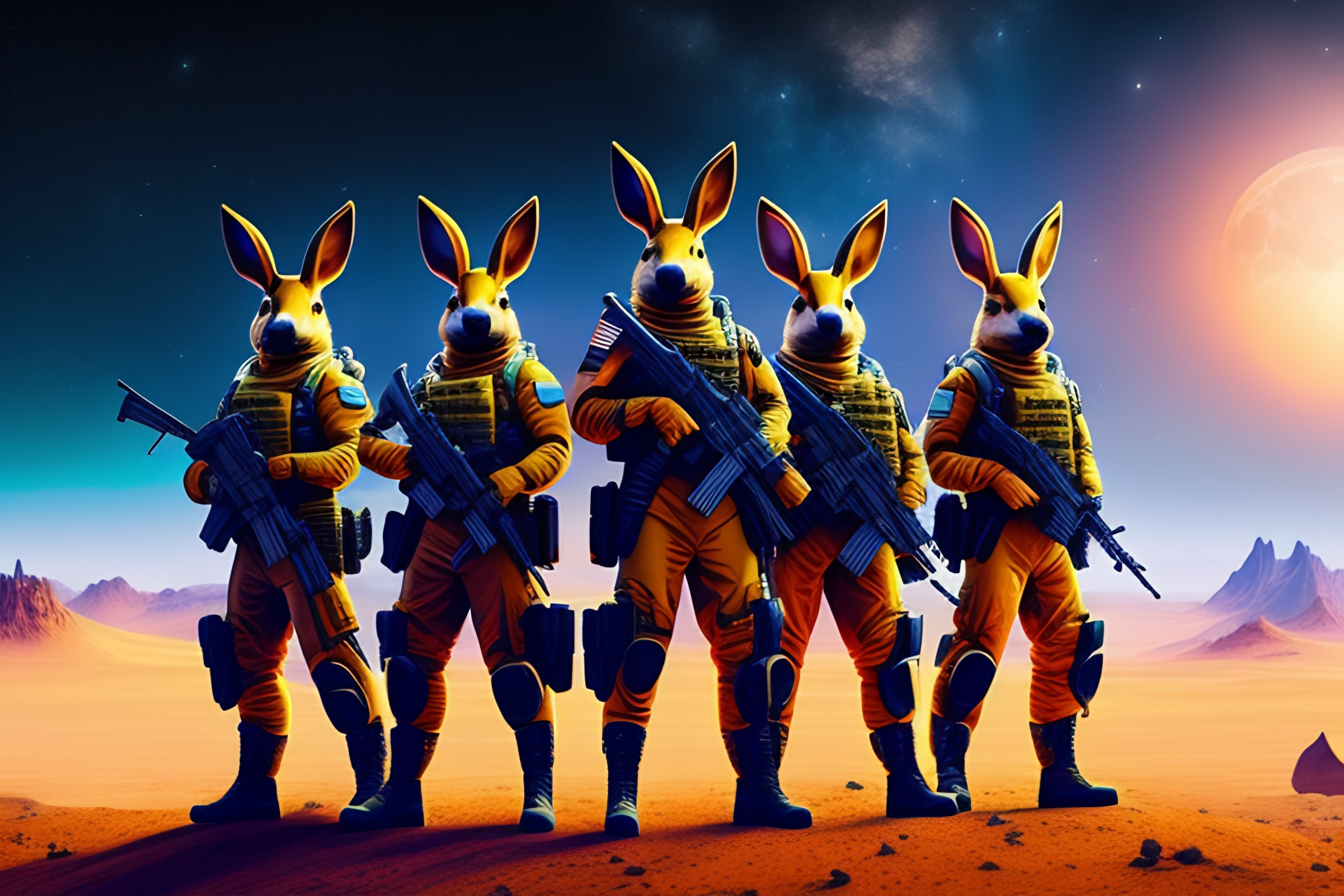 Lexica - Five neon rabbits from the special forces squad, dressed in ...