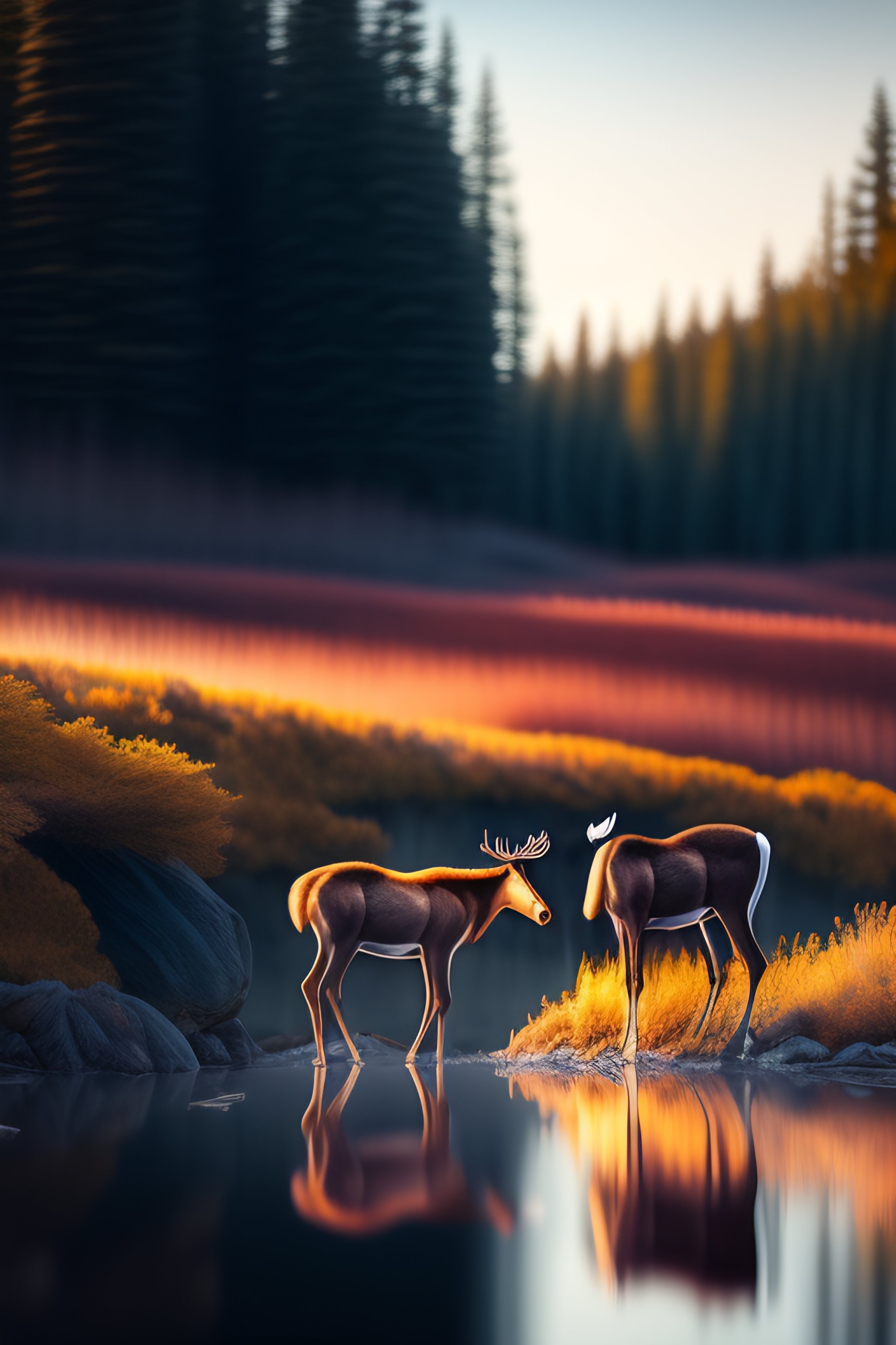 Lexica - Ultra hd! realistic, chrome, hunter chasing cute moose, dreamy ...