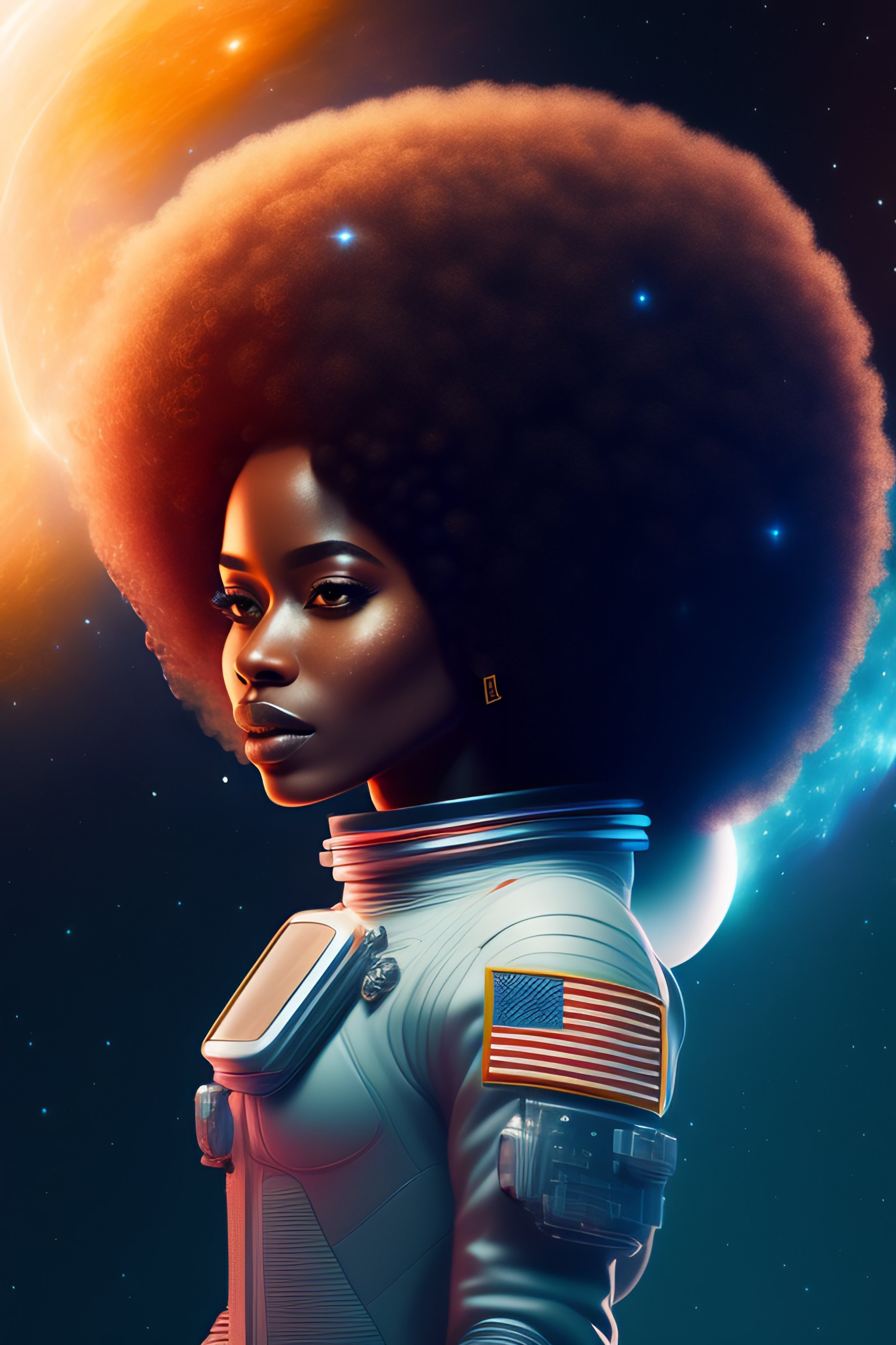 Lexica - Brown skin Astronaut , space, galaxy, standing, afro hair ...
