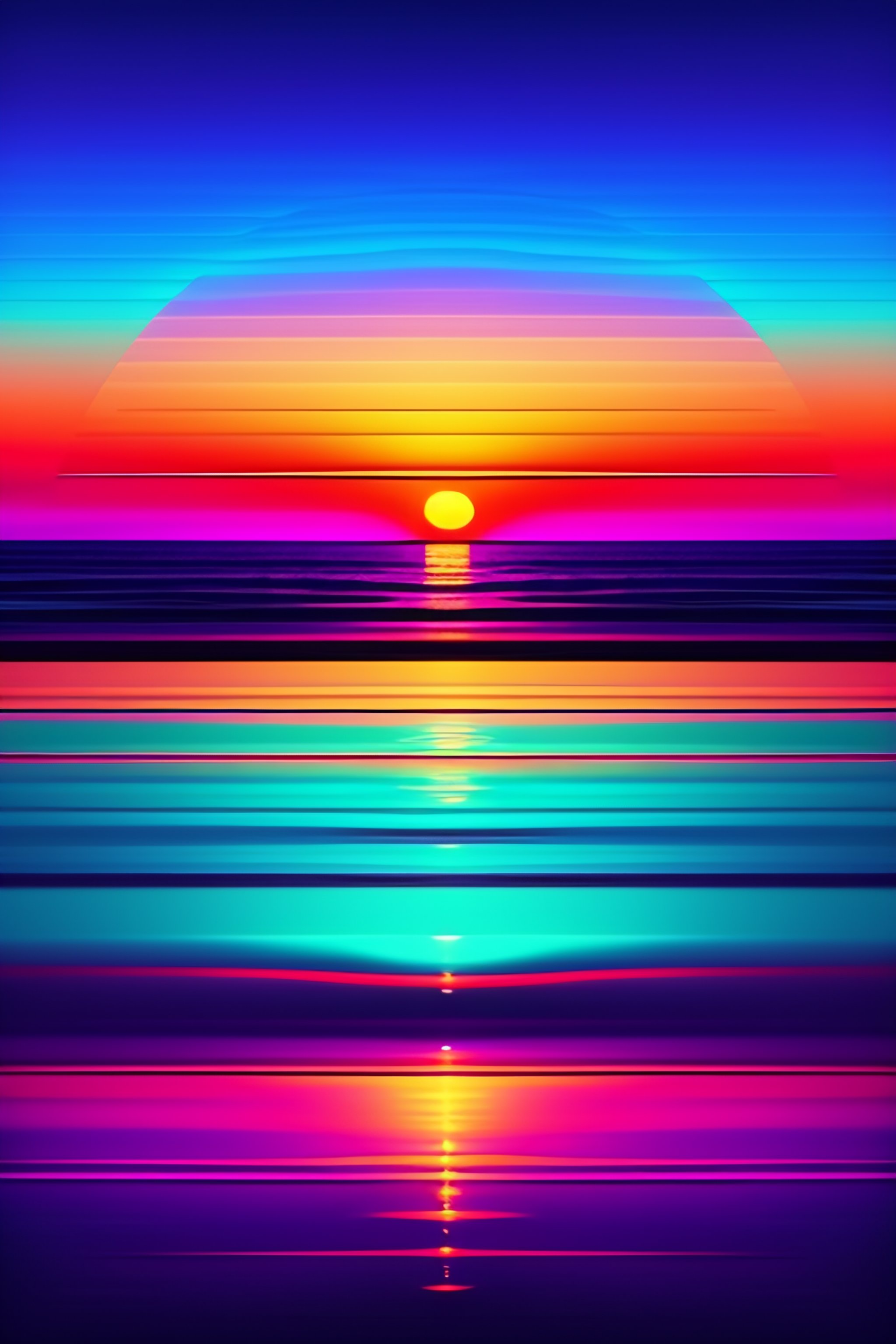Lexica - A synthwave style sunset above the reflecting water of the sea ...
