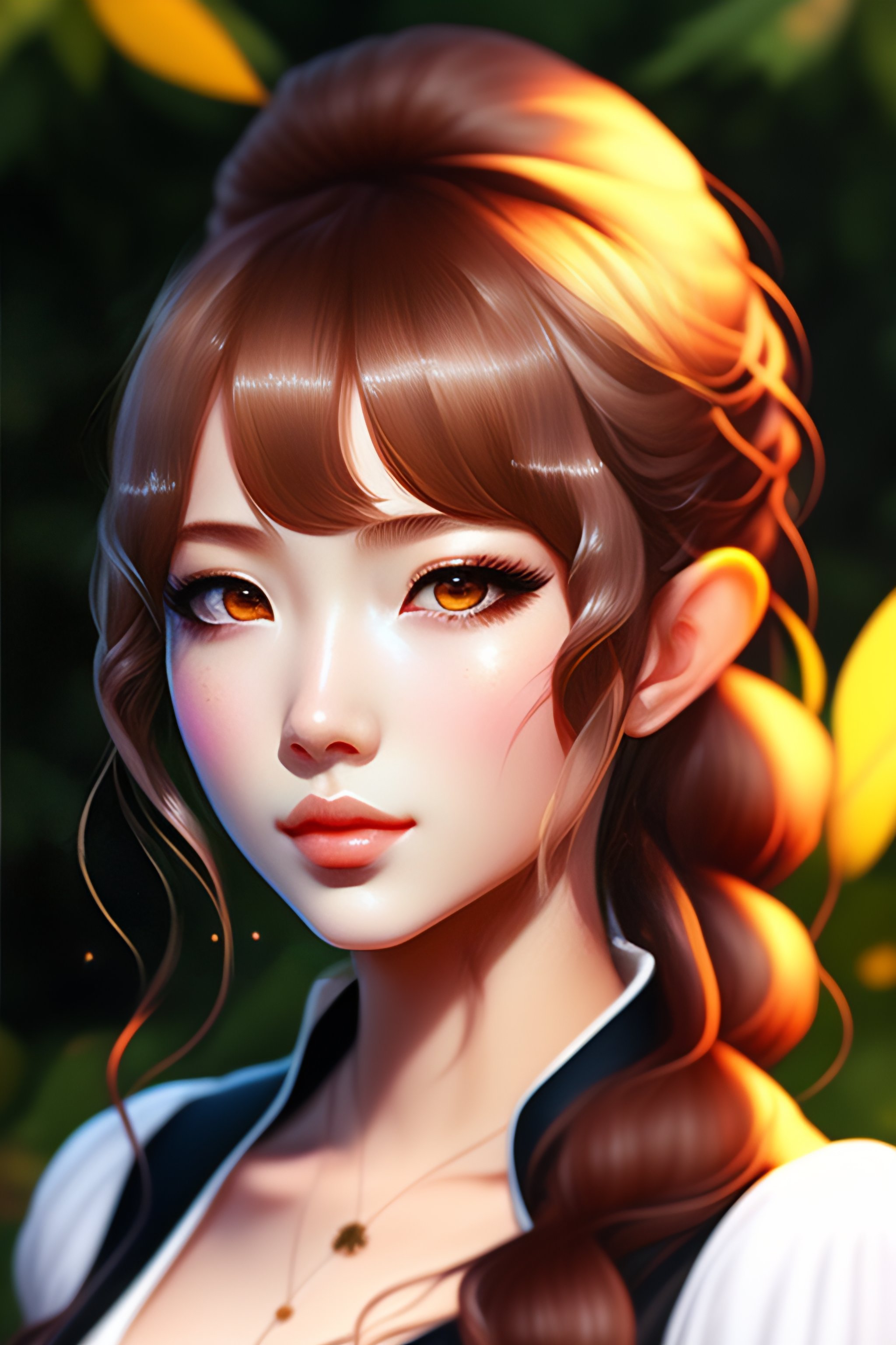 Lexica - Portrait of a 20-year-old girl anime forest elf, bun hairstyle ...