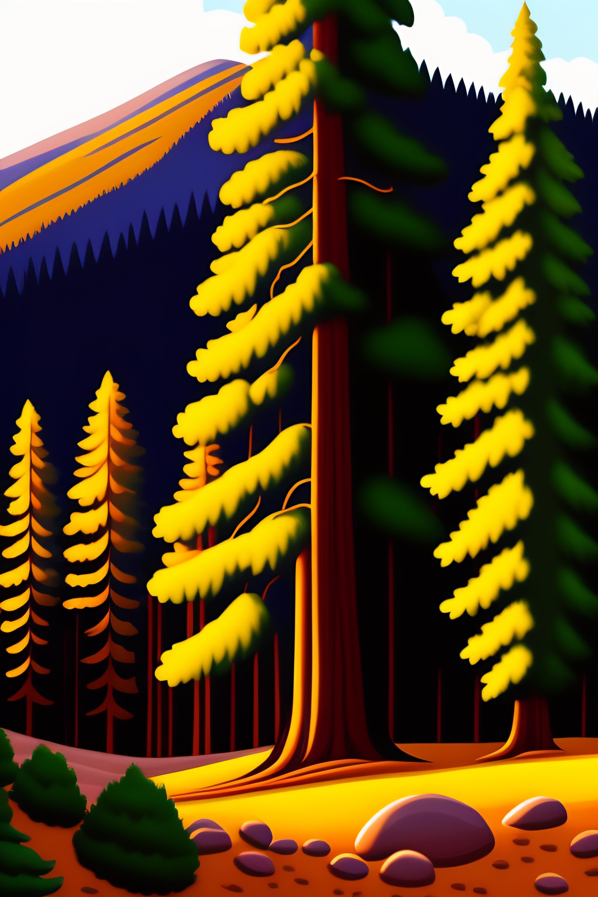 Lexica - Sequoia tree national park background, cartoon illustration style