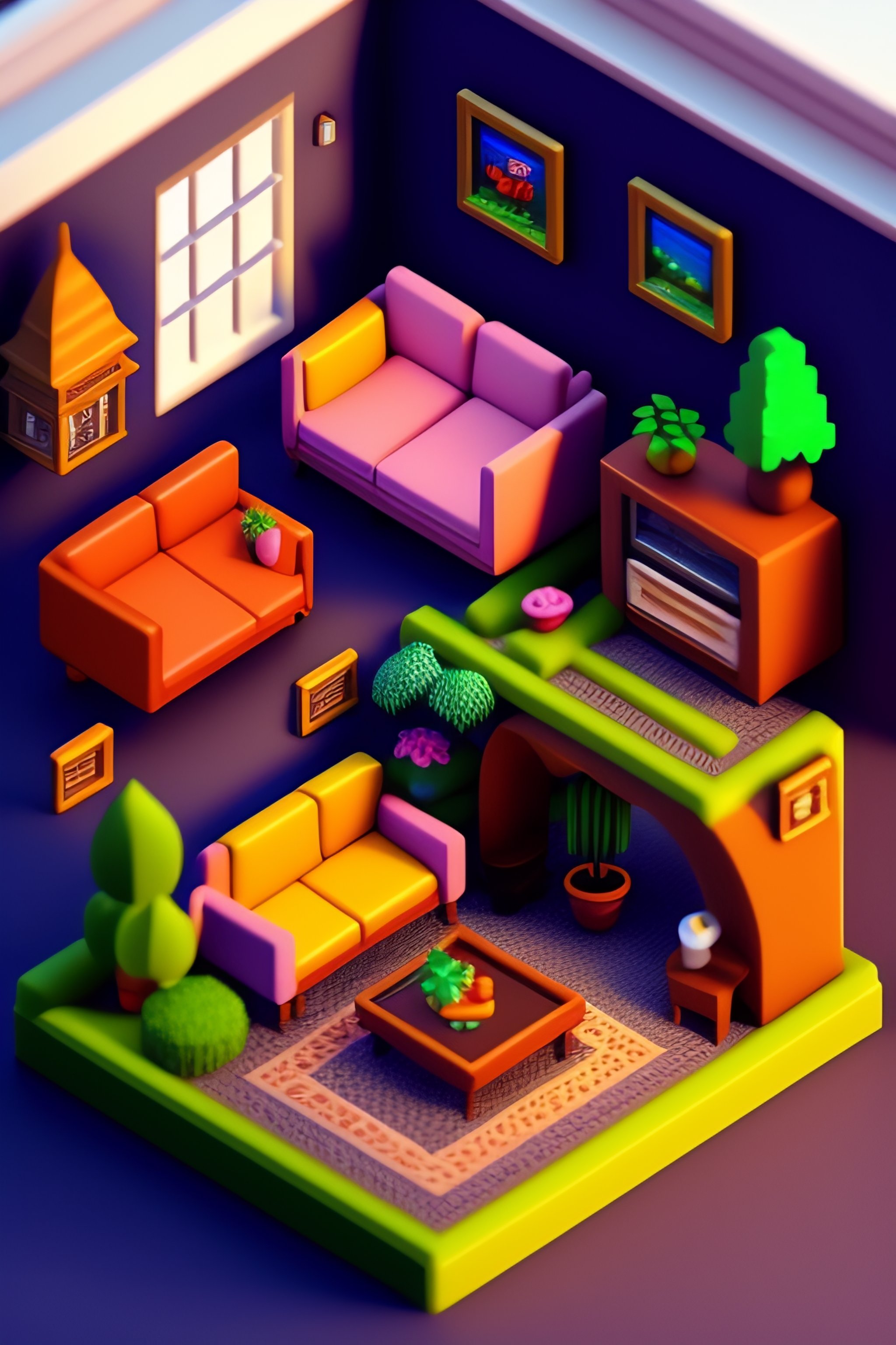 Lexica - Detailed isometric living room, 8 bits