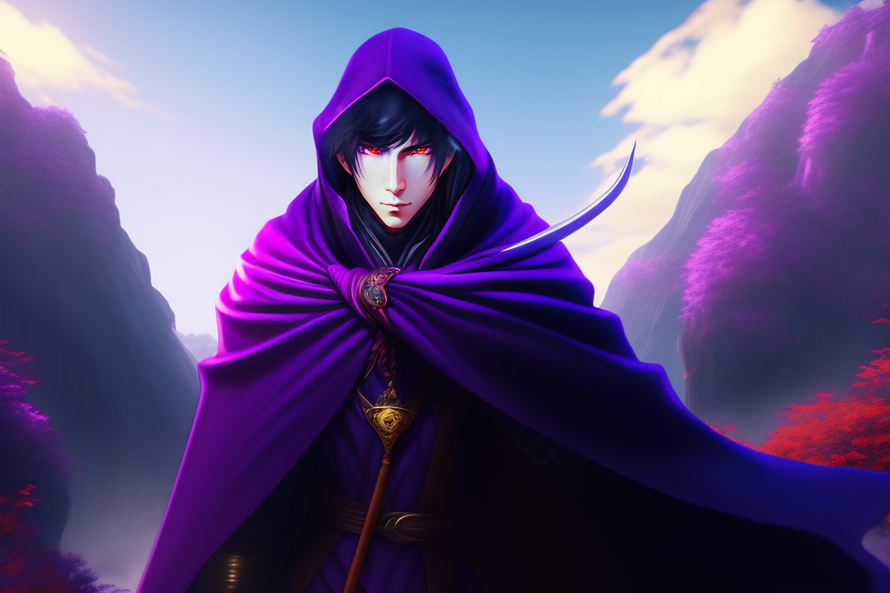 Lexica - An anime style purple cloaked wizard casting a spell.