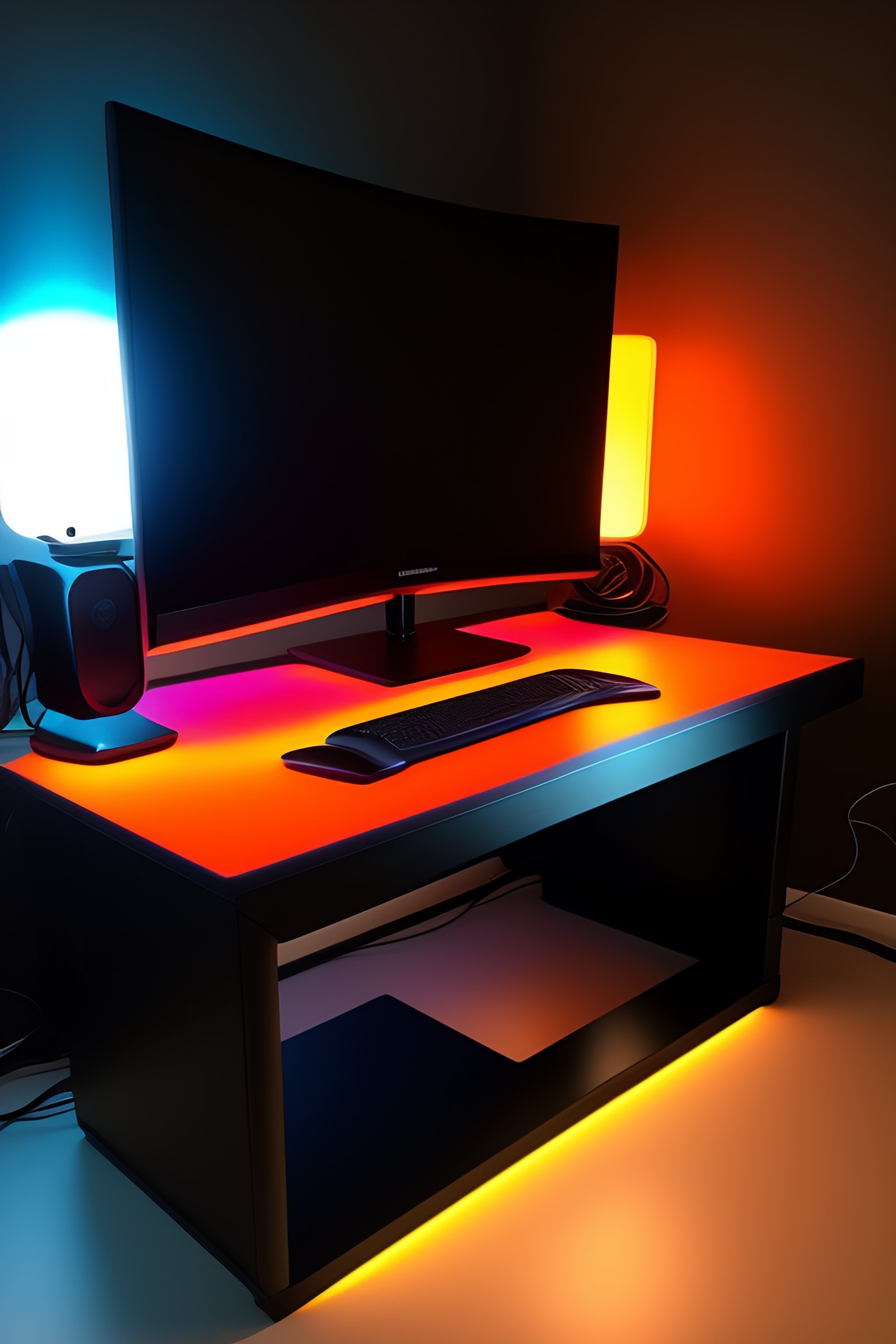Lexica - Desk black with top wood. with two monitor an pc gamer color ...