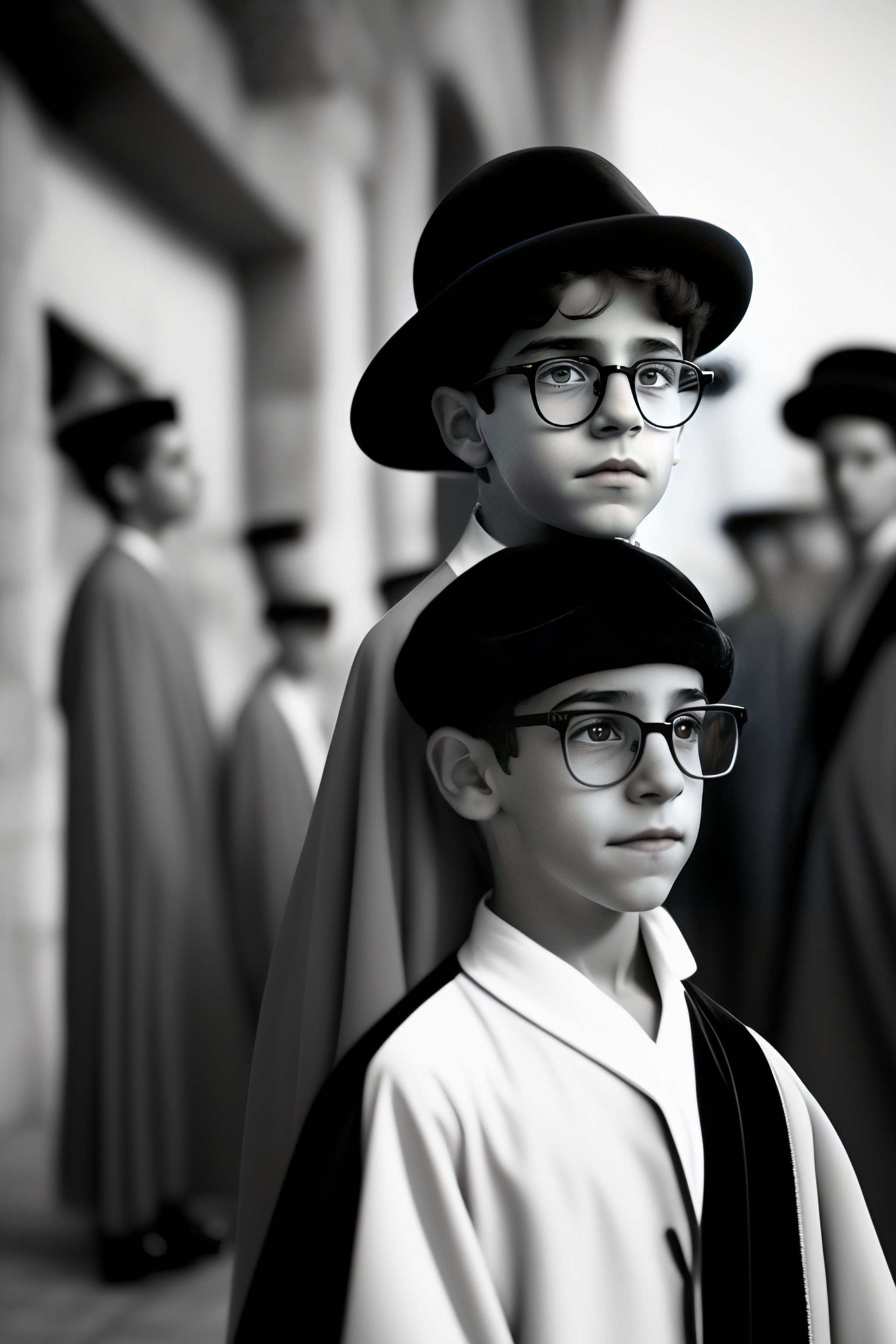 Lexica - An Israeli Jewish boy, ten years old, Hasidic, wears a black ...