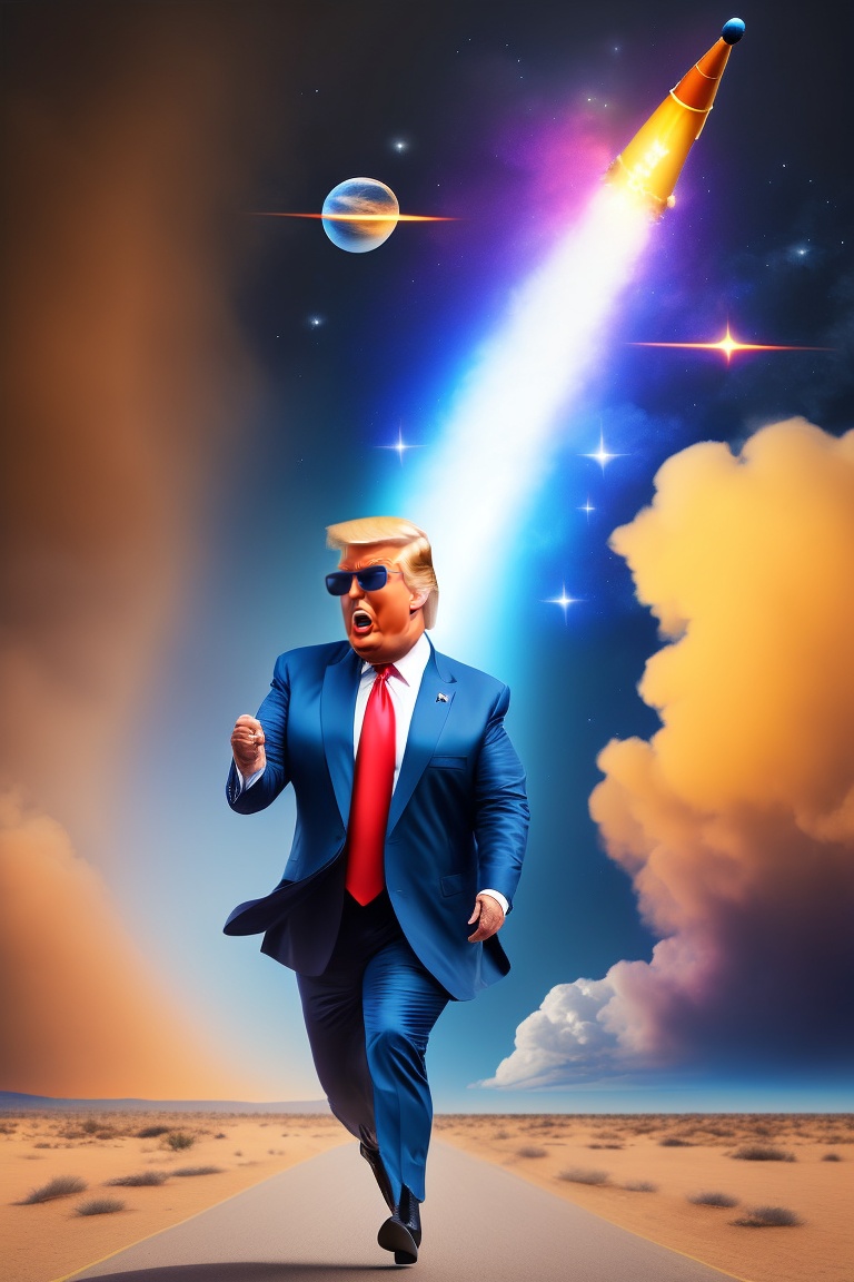 Lexica - Realistic photo of donald trump riding on a rocket blasting ...