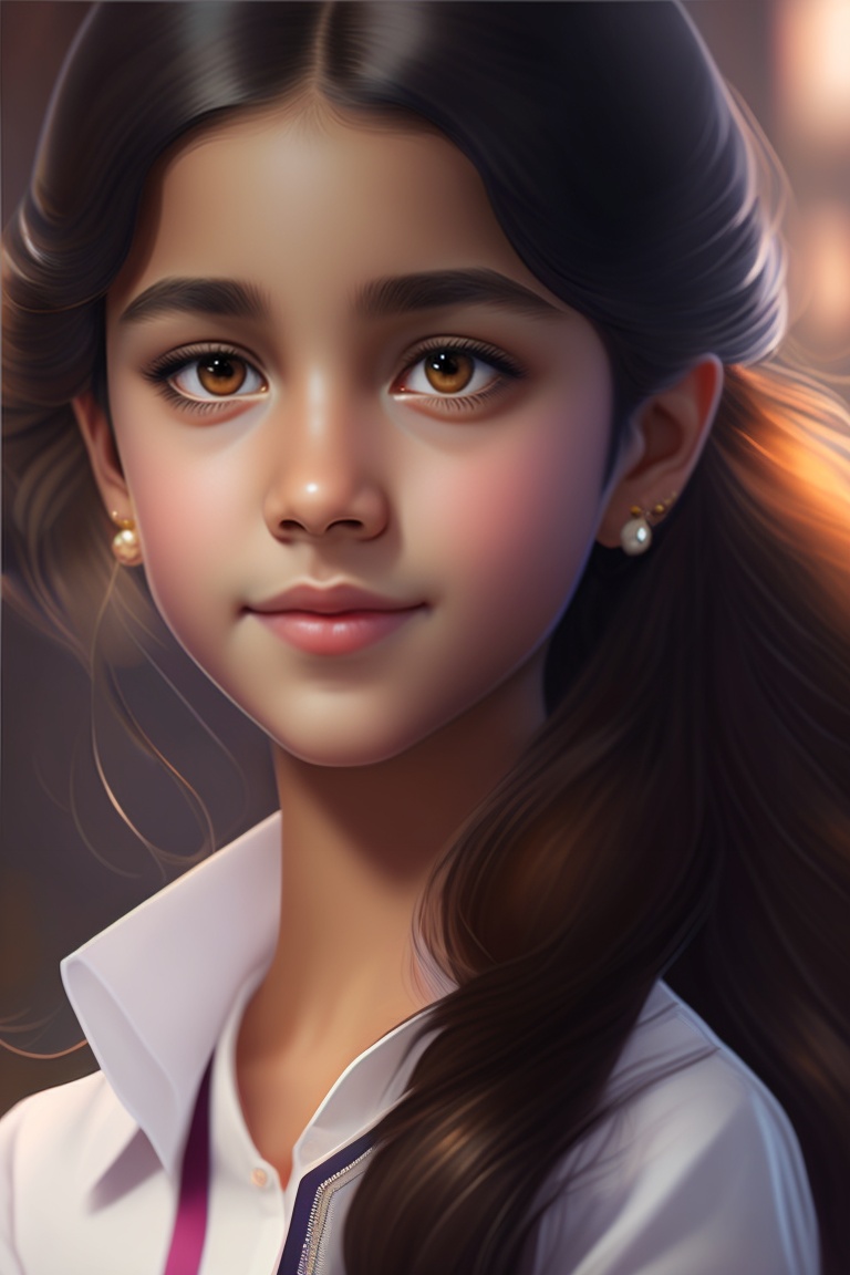 Lexica - Realistic 12 year old girl, black long brown hair, pretty face ...