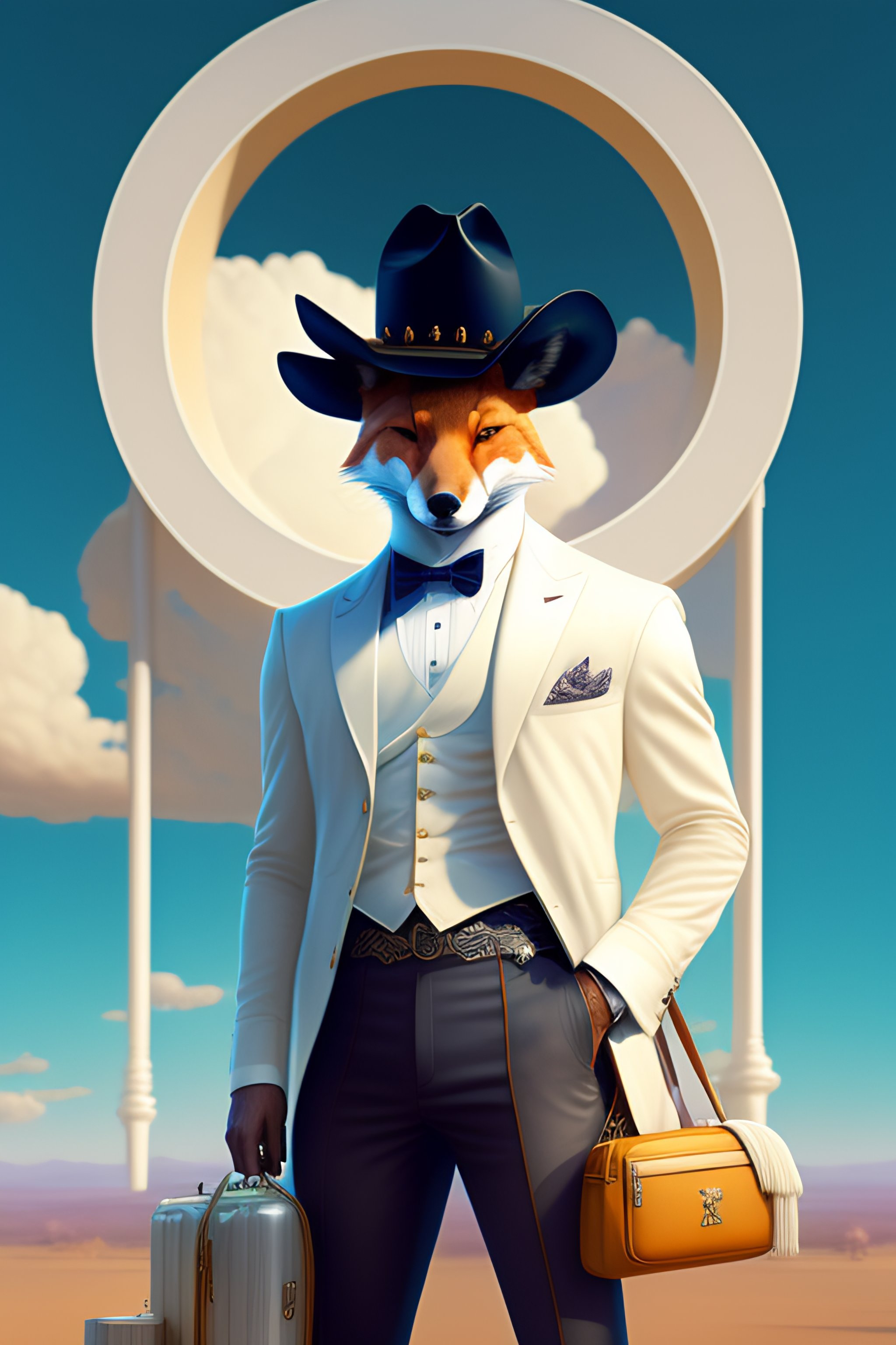 Lexica - Anthropomorphic art of a fox wearing a white suit, white ...