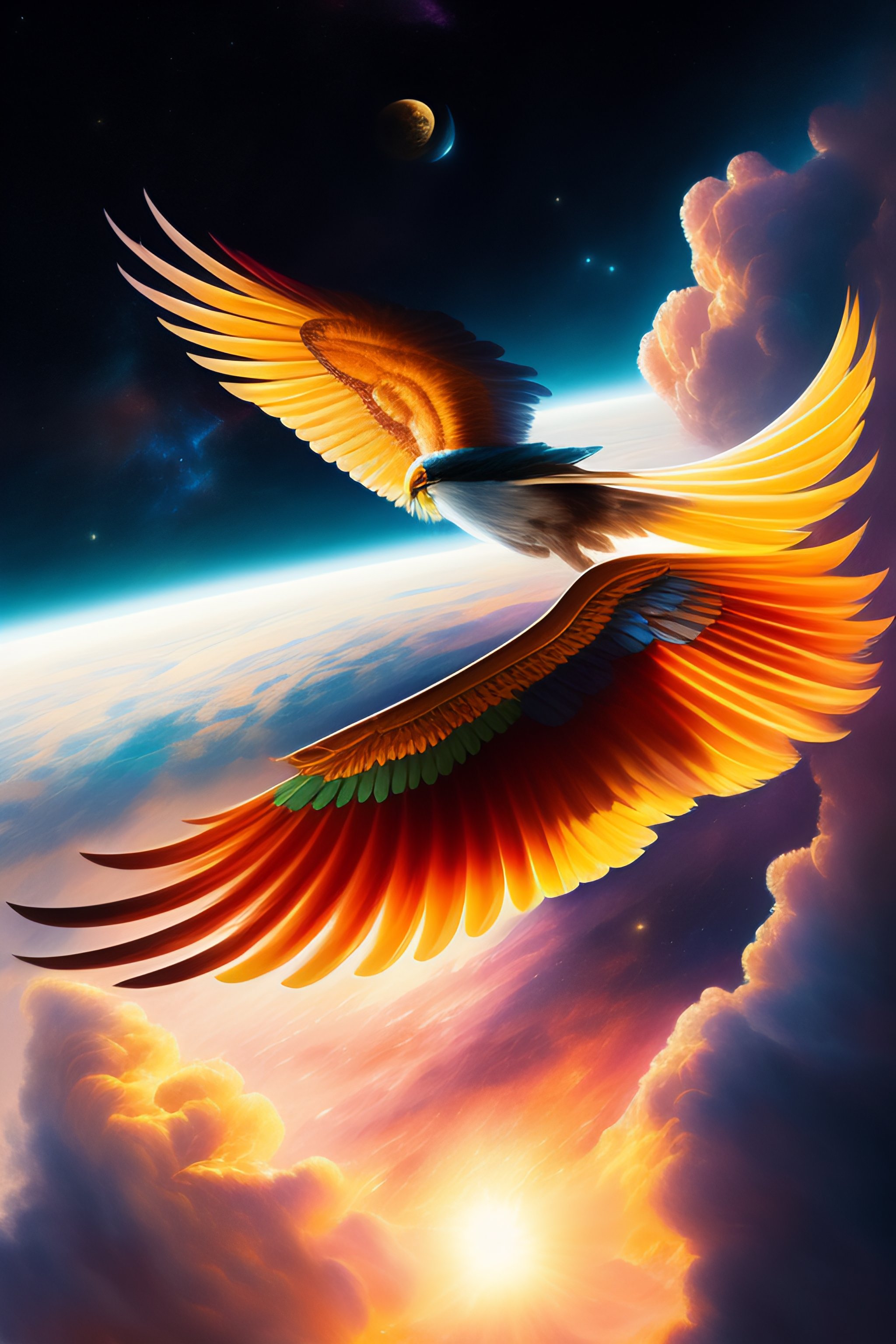 Lexica - Phoenix soaring in space