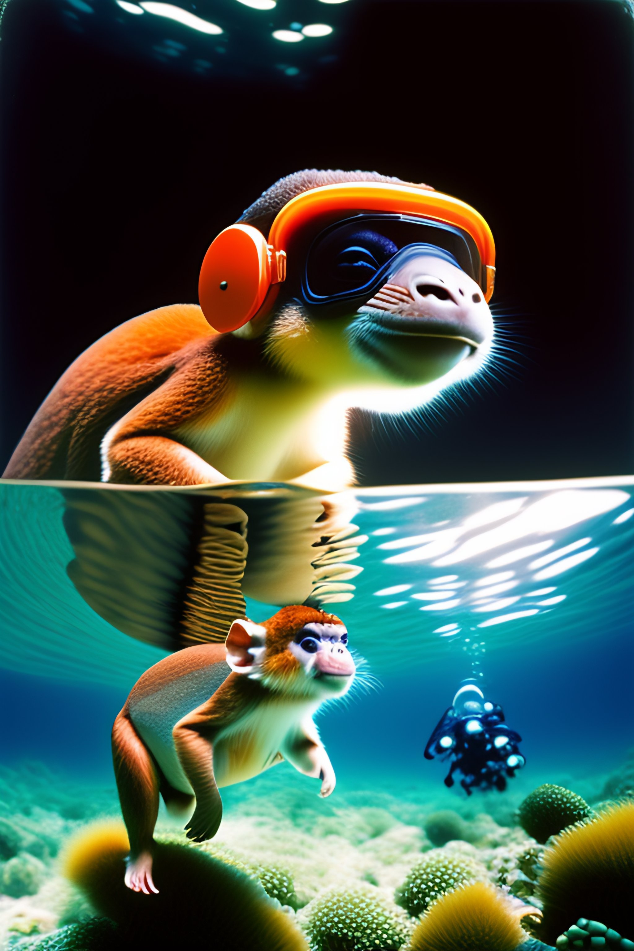 Lexica - Mushroom kangaroo monkey spacesuit scuba diving ocean 1980