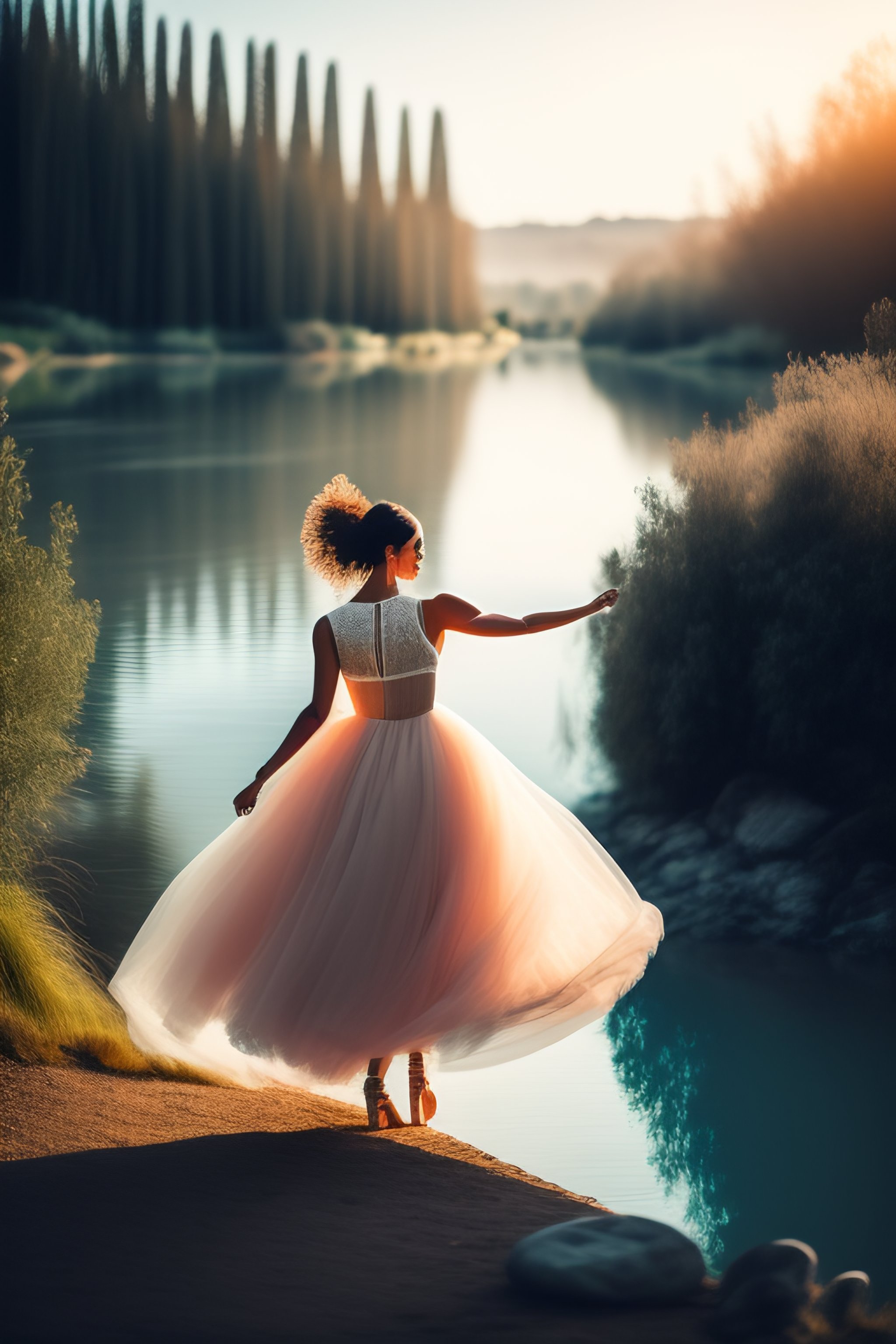 Lexica - A woman dancing by the river