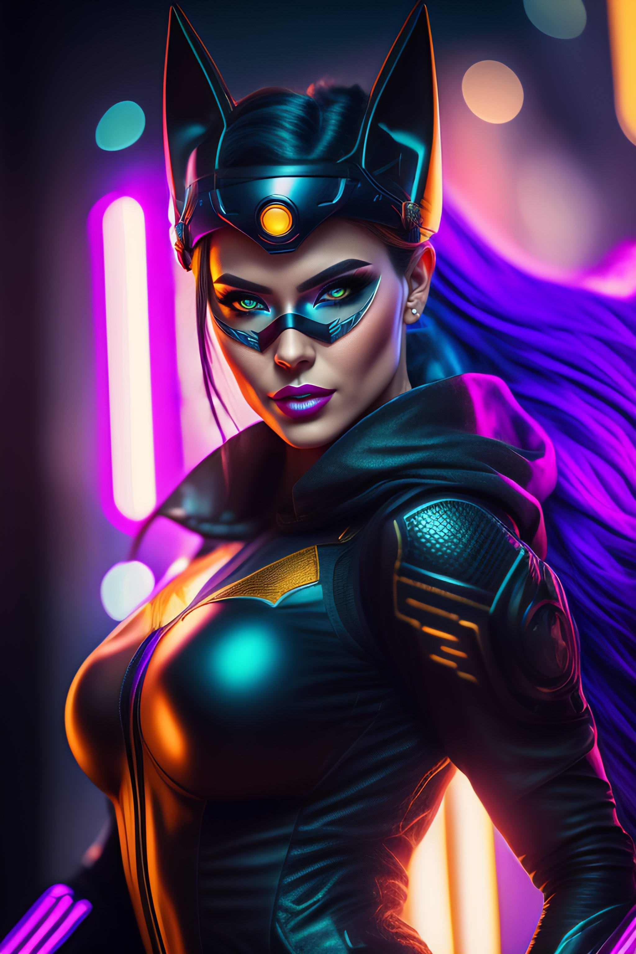 Lexica - Cyberpunk batgirl, dynamic pose, futuristic, neon, cinematic ...