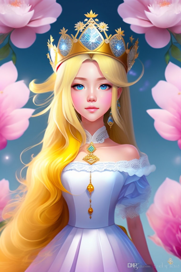 Lexica - A princess with yellow hair, white skin, long hair, blue eyes ...