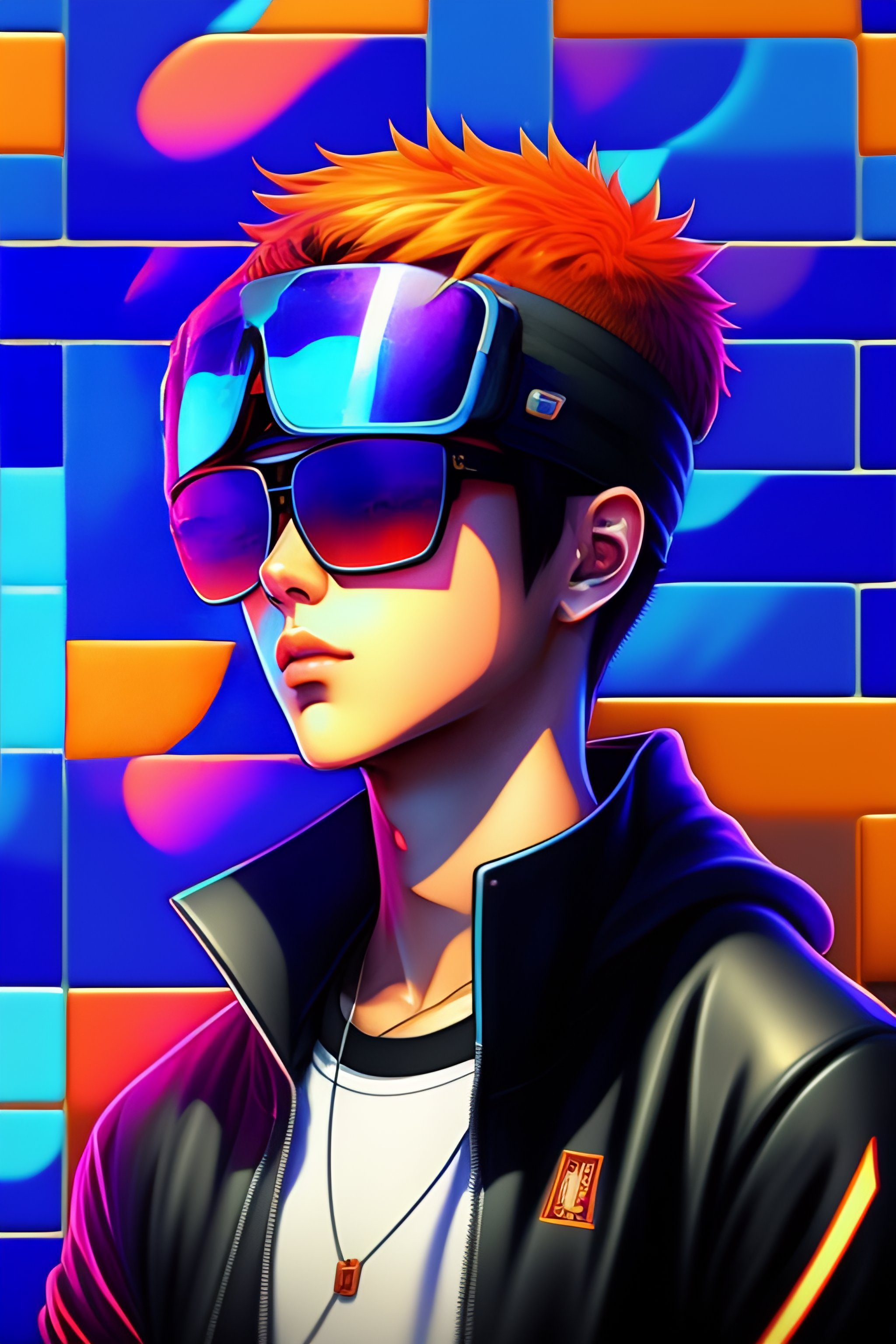 Lexica - Cyber punk gamer boy ceramic tile, art cartoon style, blue ...