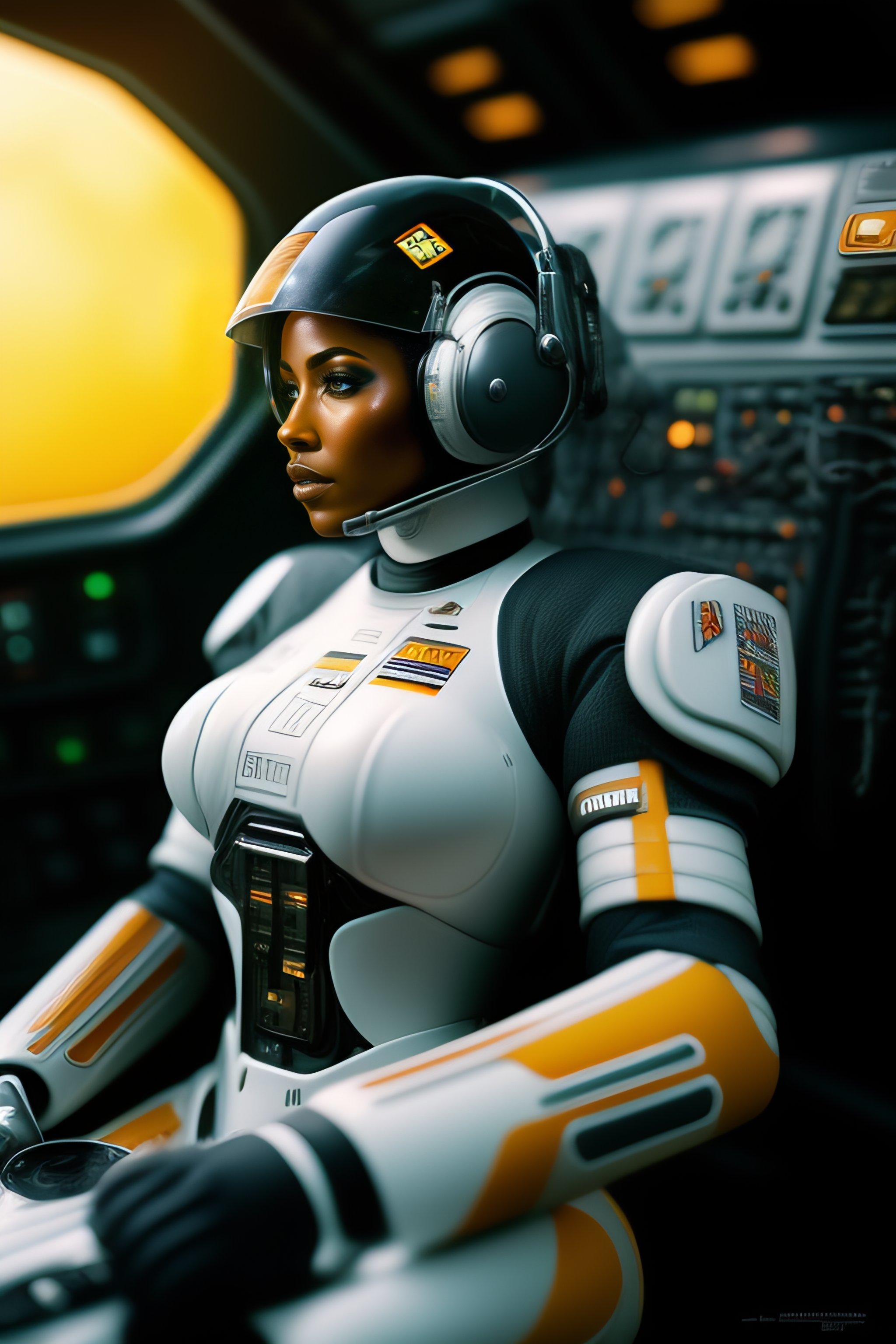 Lexica - Cyborg pilot wired to commands, detailed minimalist interior ...