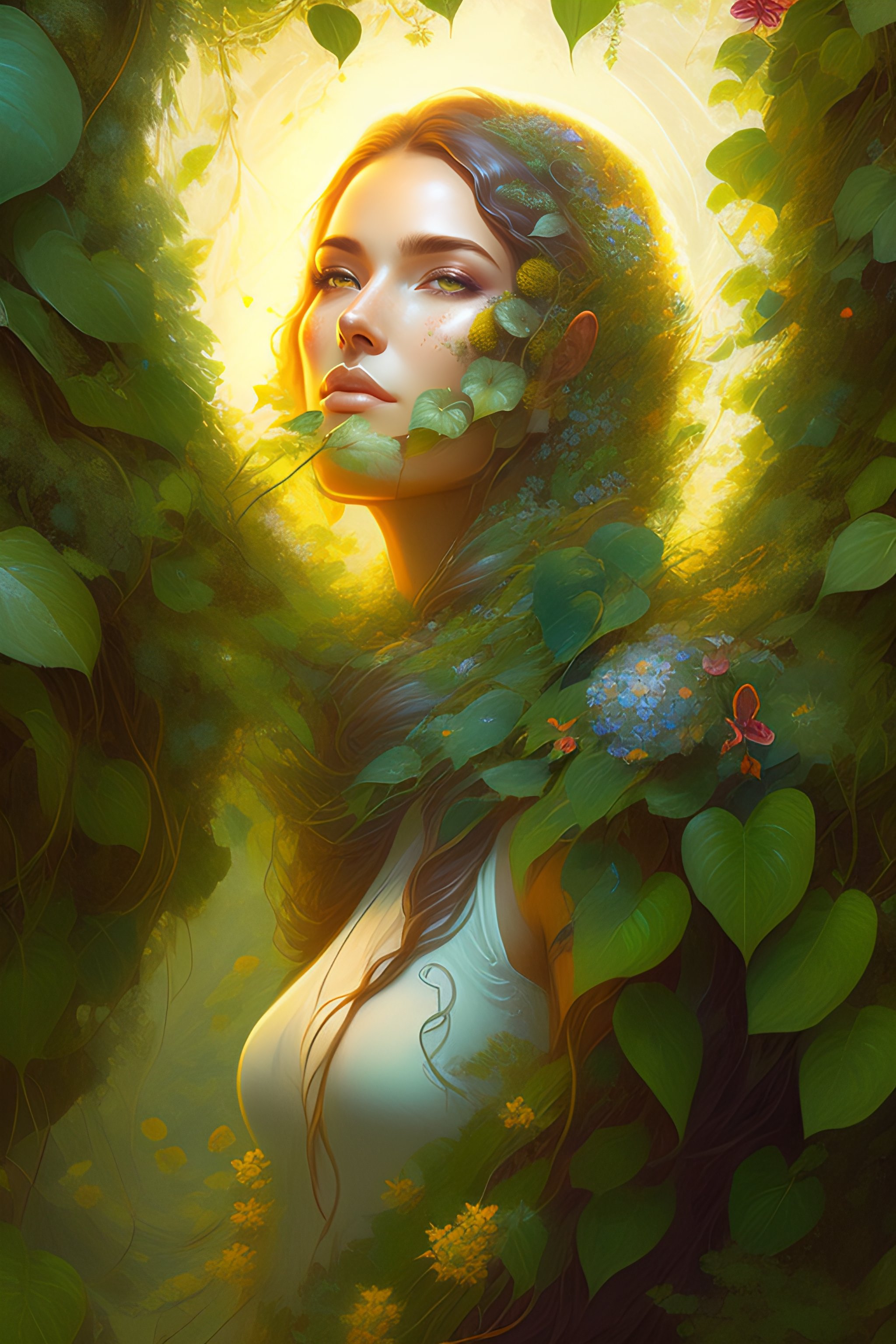 Lexica - Organic cyborg beauty portrait overgrowth, flower ivy splash ...