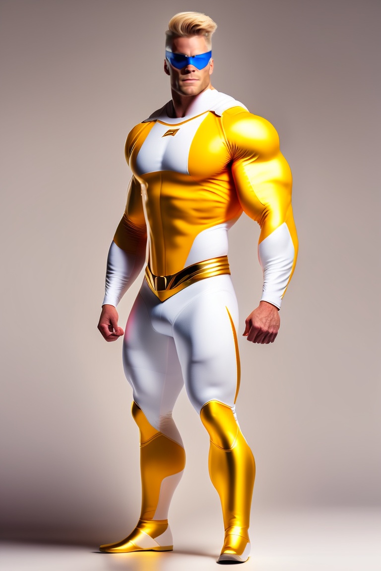 Lexica - Full body shot of a blonde man in a white, sun themed ...