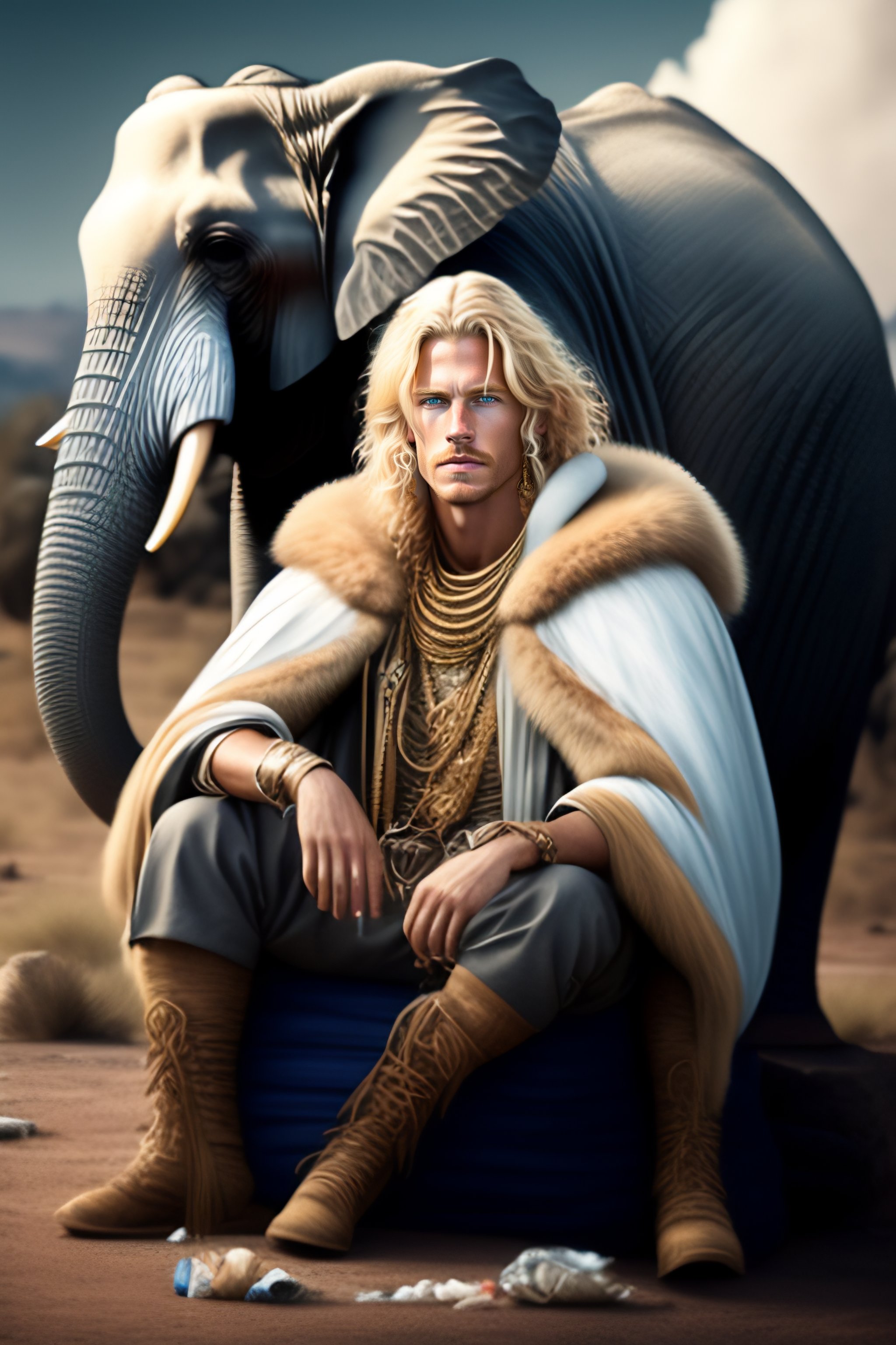 Lexica - A portrait of a blond hobo, as a king, dressed all white ...