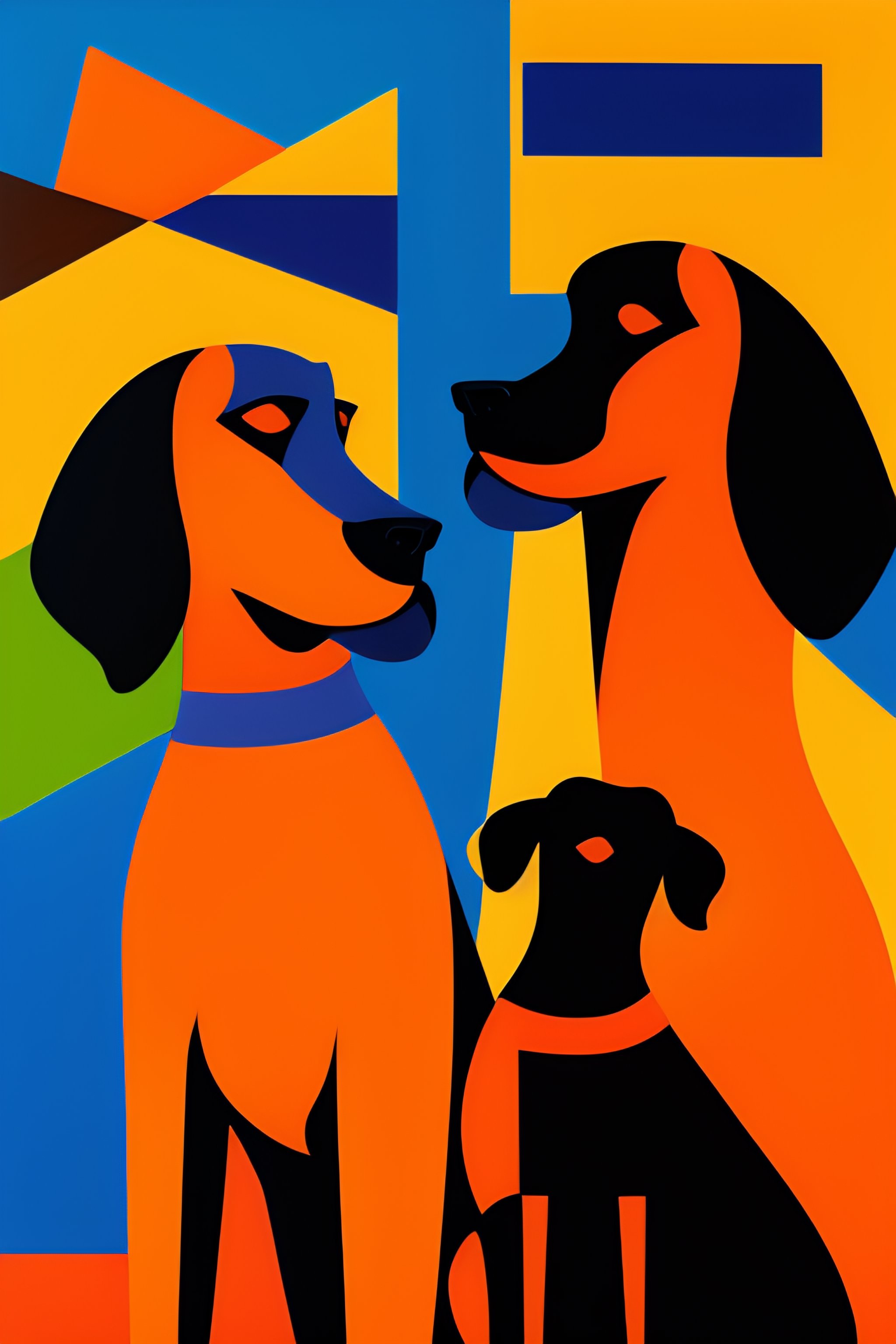 Lexica - Picasso abstract cubism style painting in orange colors, with dogs