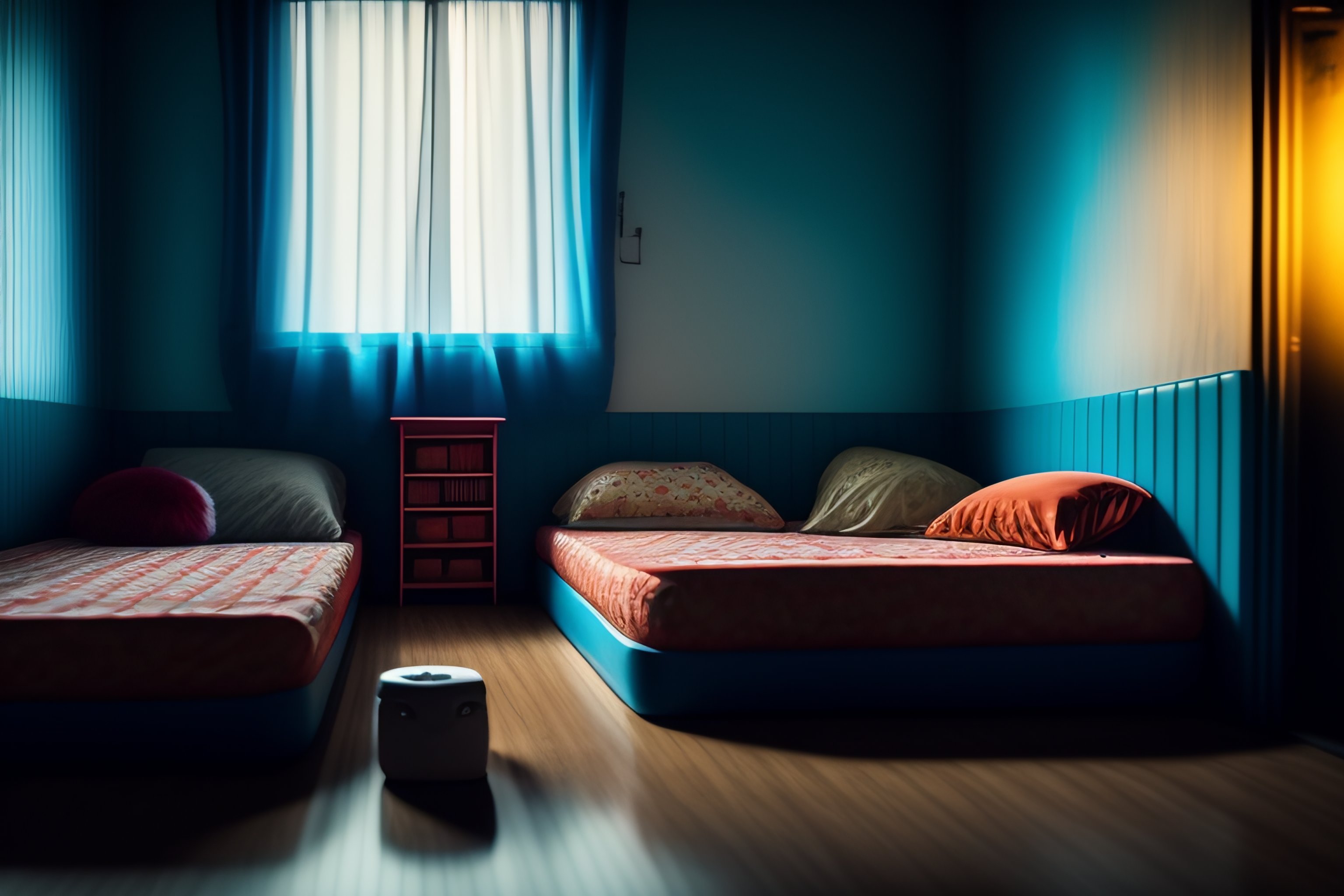 Lexica - An orphanage dormitory with beds, trunks, toys, carpet, and a ...