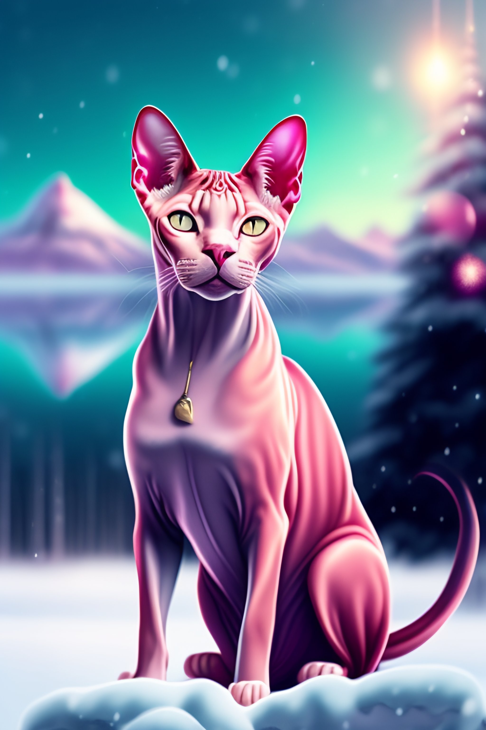 Lexica - Higly detailed Sphynx cat in a snowy outdoor setting. The cat ...