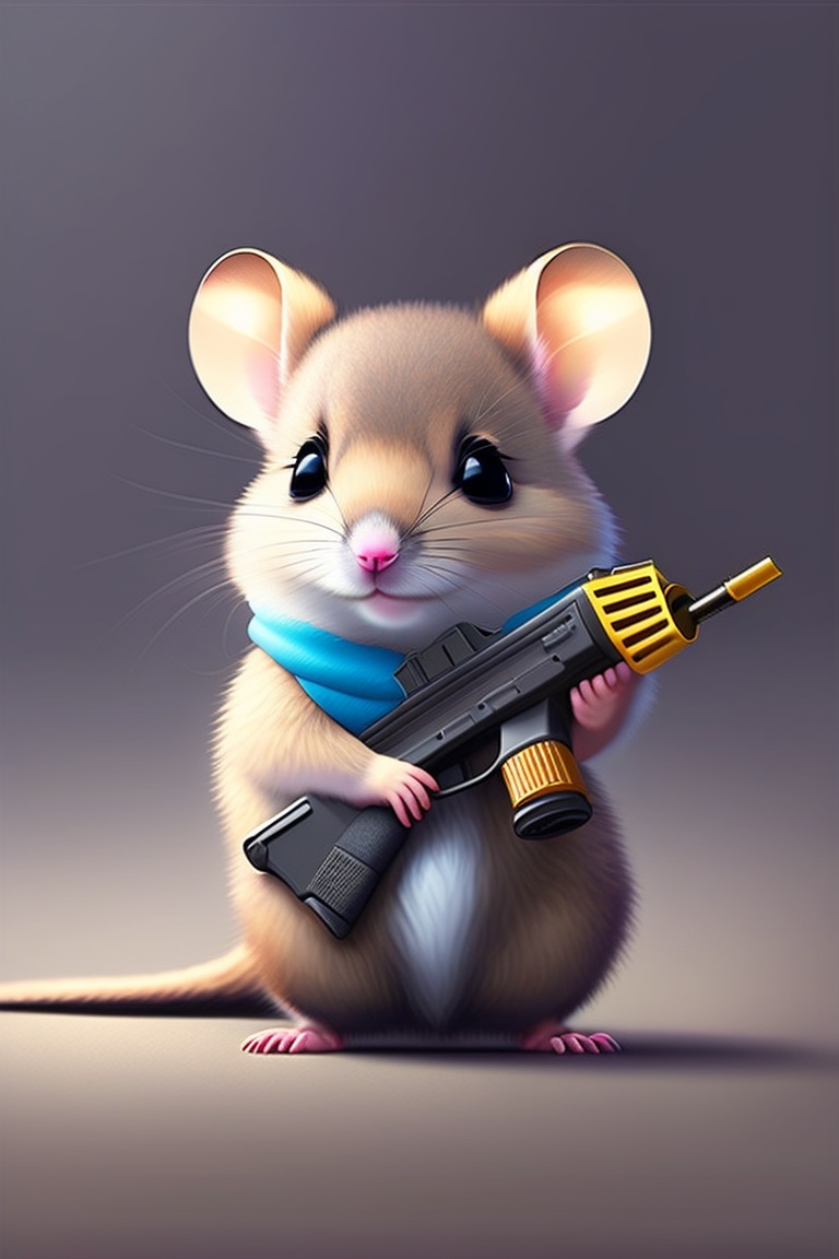 Lexica - A cute fluffy tiny mouse holding an AR-15 assault rifle,girls,cute