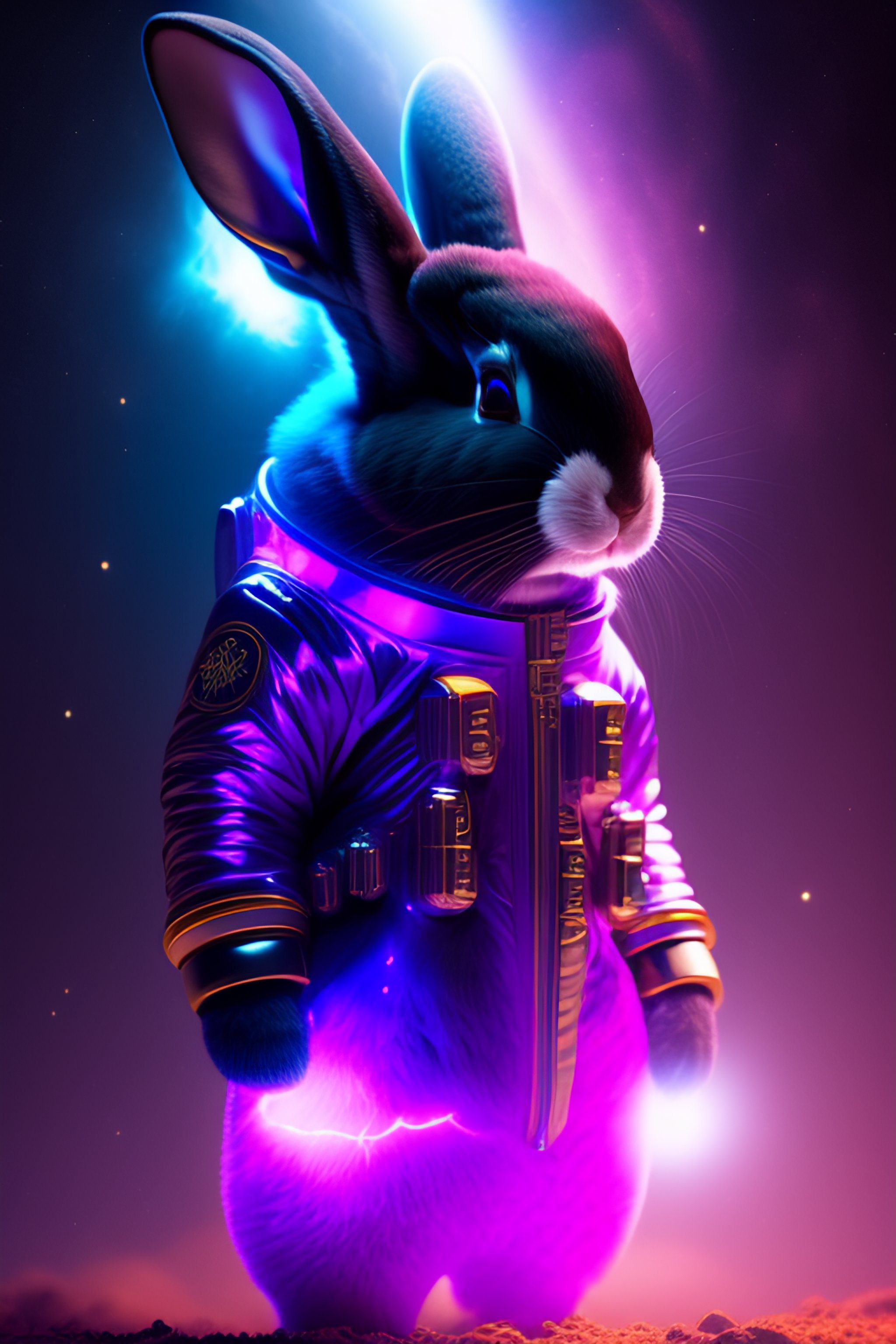 Lexica - A dark purple head bunny in space suits, surrealism, retro ...