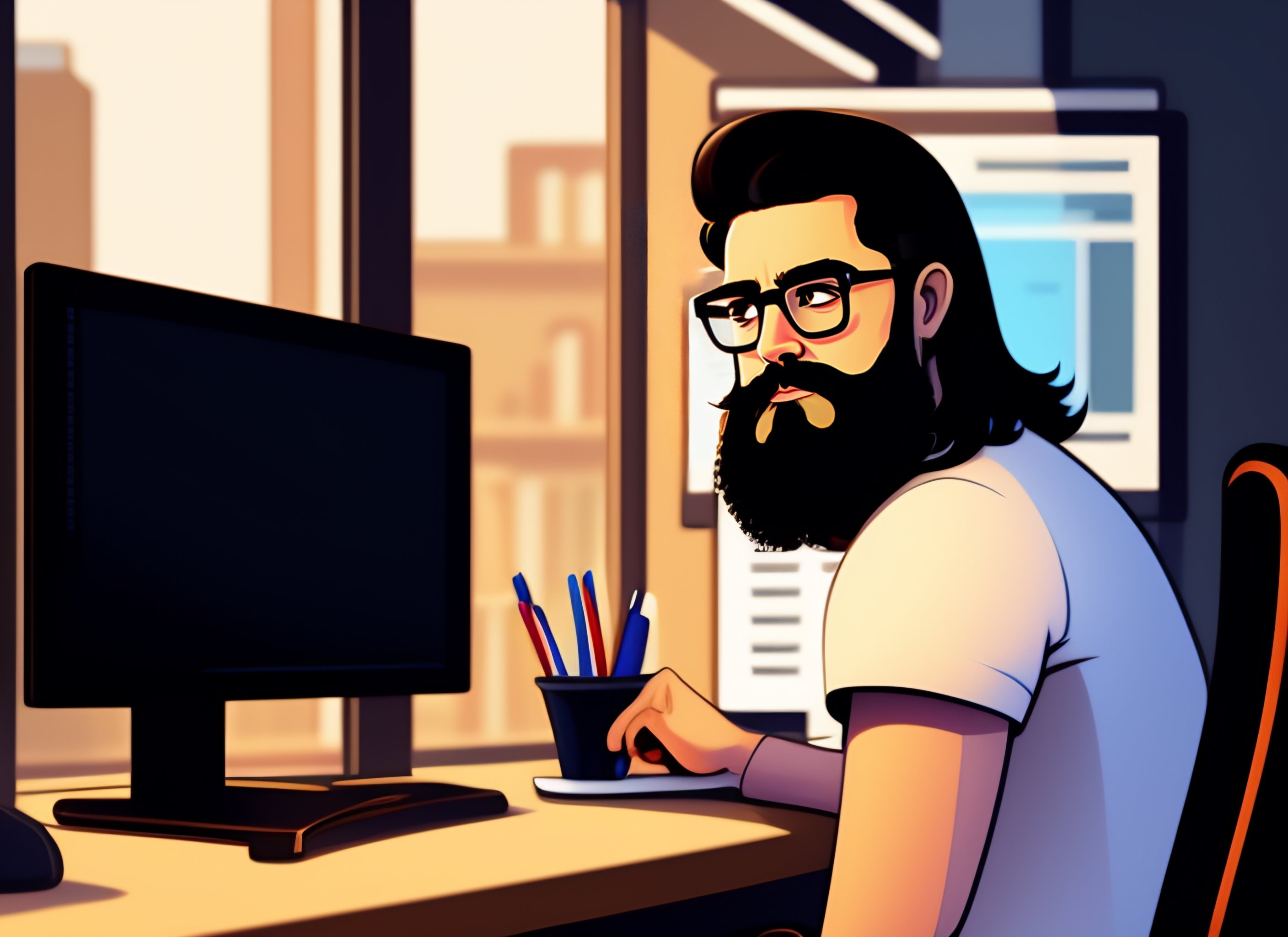 Lexica - A web developer with brown hair down to shoulders and black ...