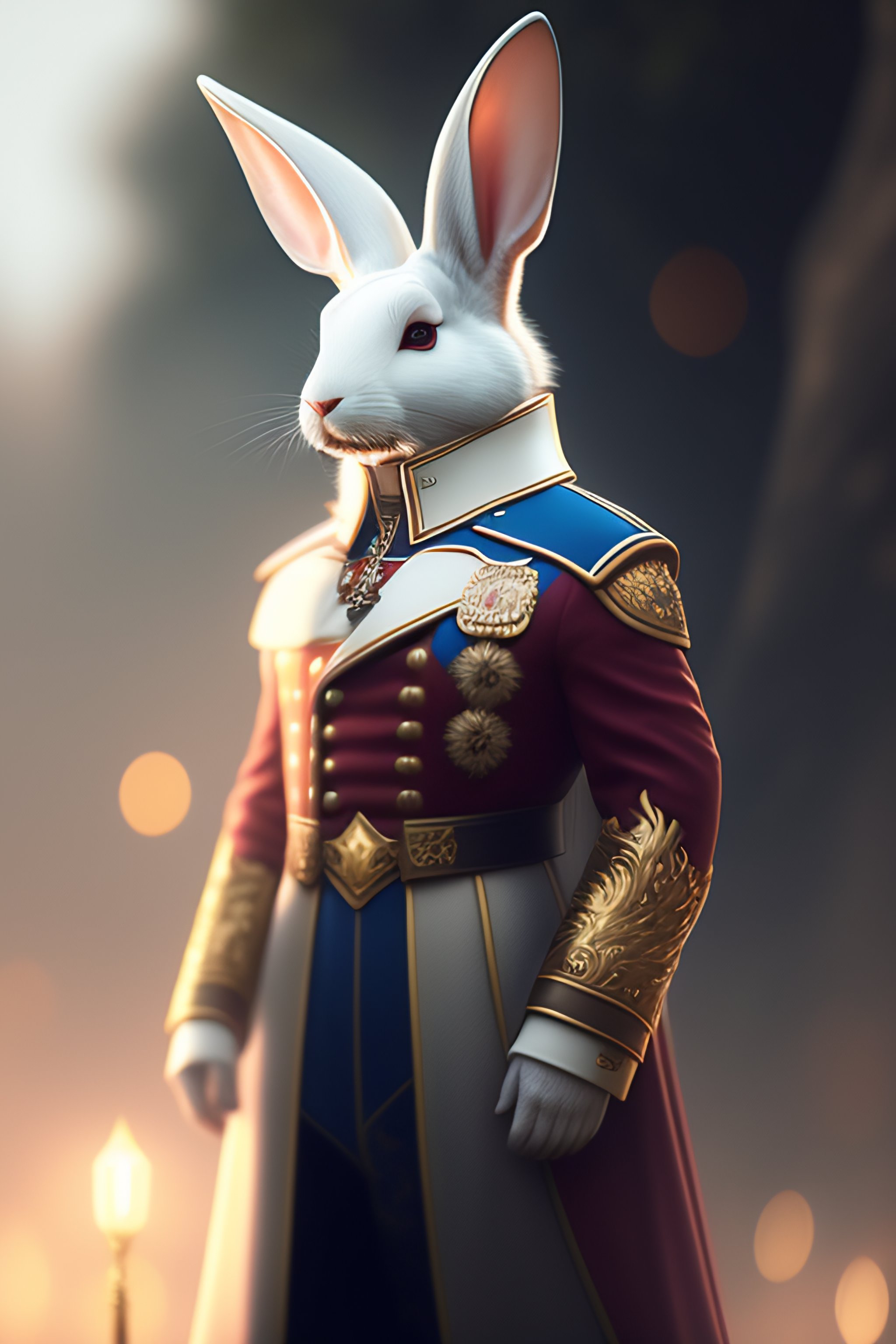 Lexica - An anthropomorphic white rabbit, male wizard face, dressed as ...