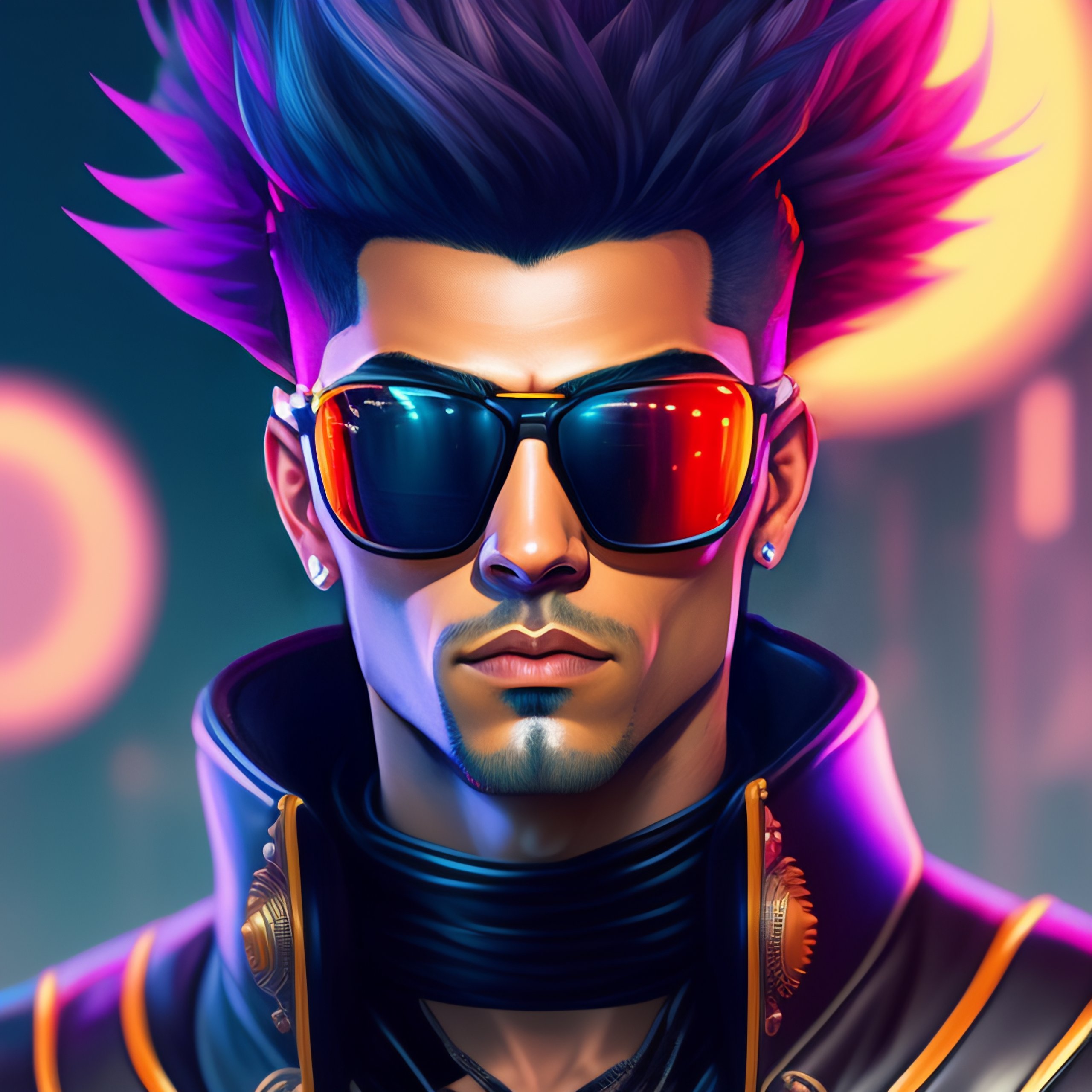 Lexica - The head of a male cyberpunk punker with mawhawk, glasses and ...