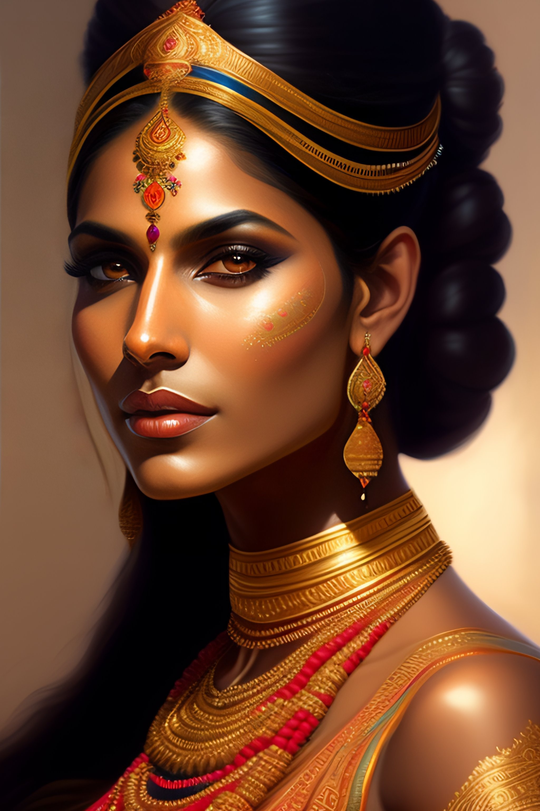 Lexica - Portrait of a thin muscular indian queen , upper body ...