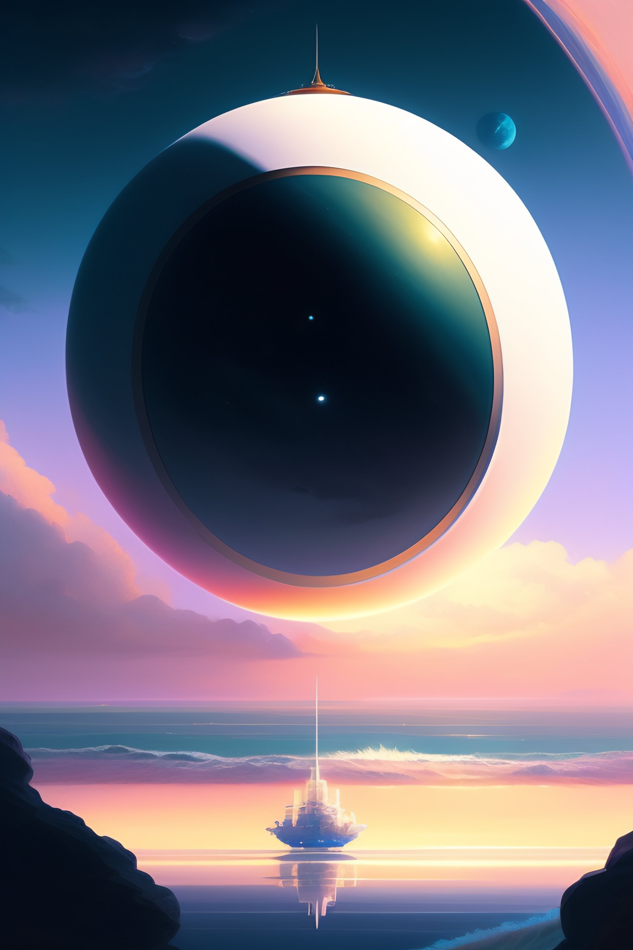 Lexica - A spherical white space stations looms over the ocean by peter ...